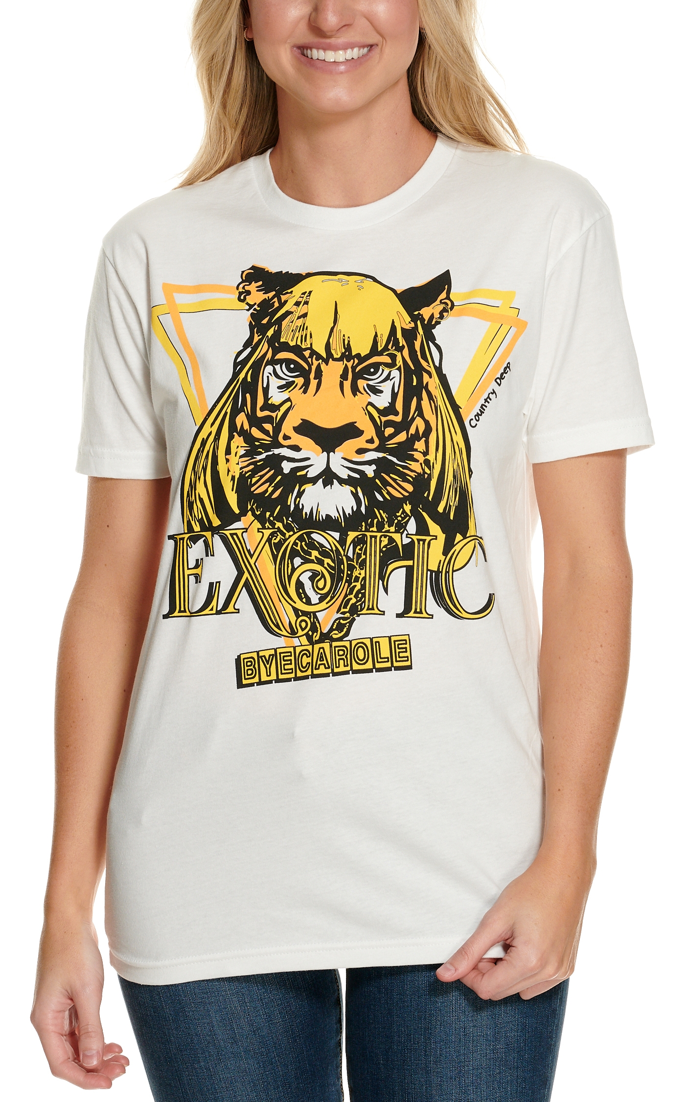 Country Deep Women's White Exotic Tiger Bye Carole Short Sleeve T-Shirt ...
