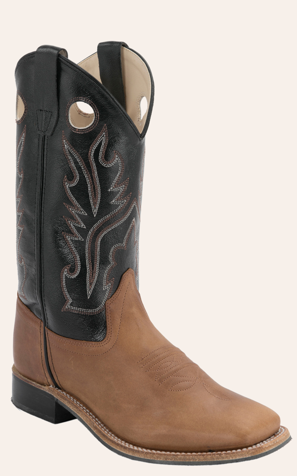 Old West Youth Distressed Brown and Black Corona Calf Leather Square ...