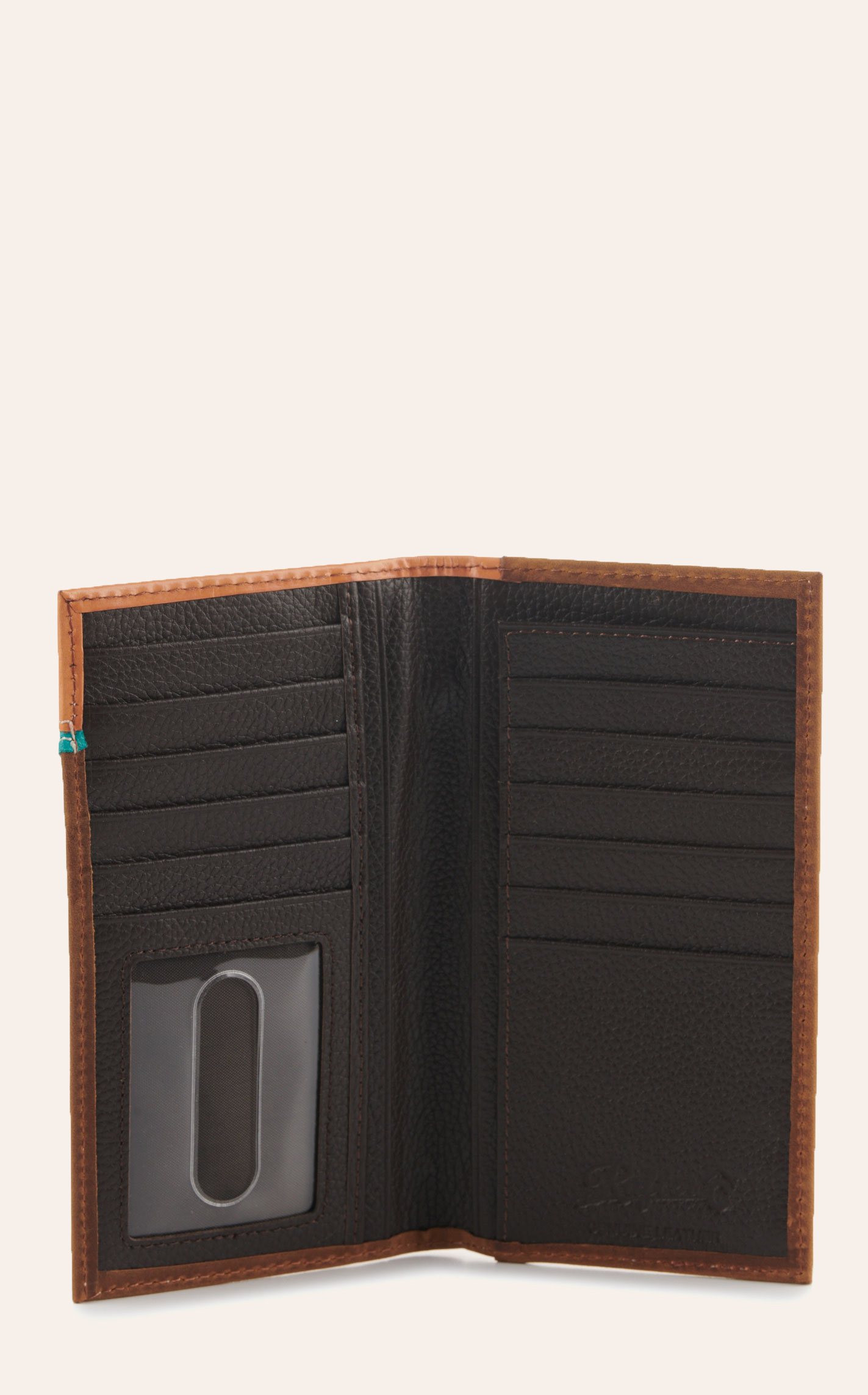 Rafter C Men’s Tan Tooled Leather Turquoise Underlay Checkbook Cover ...