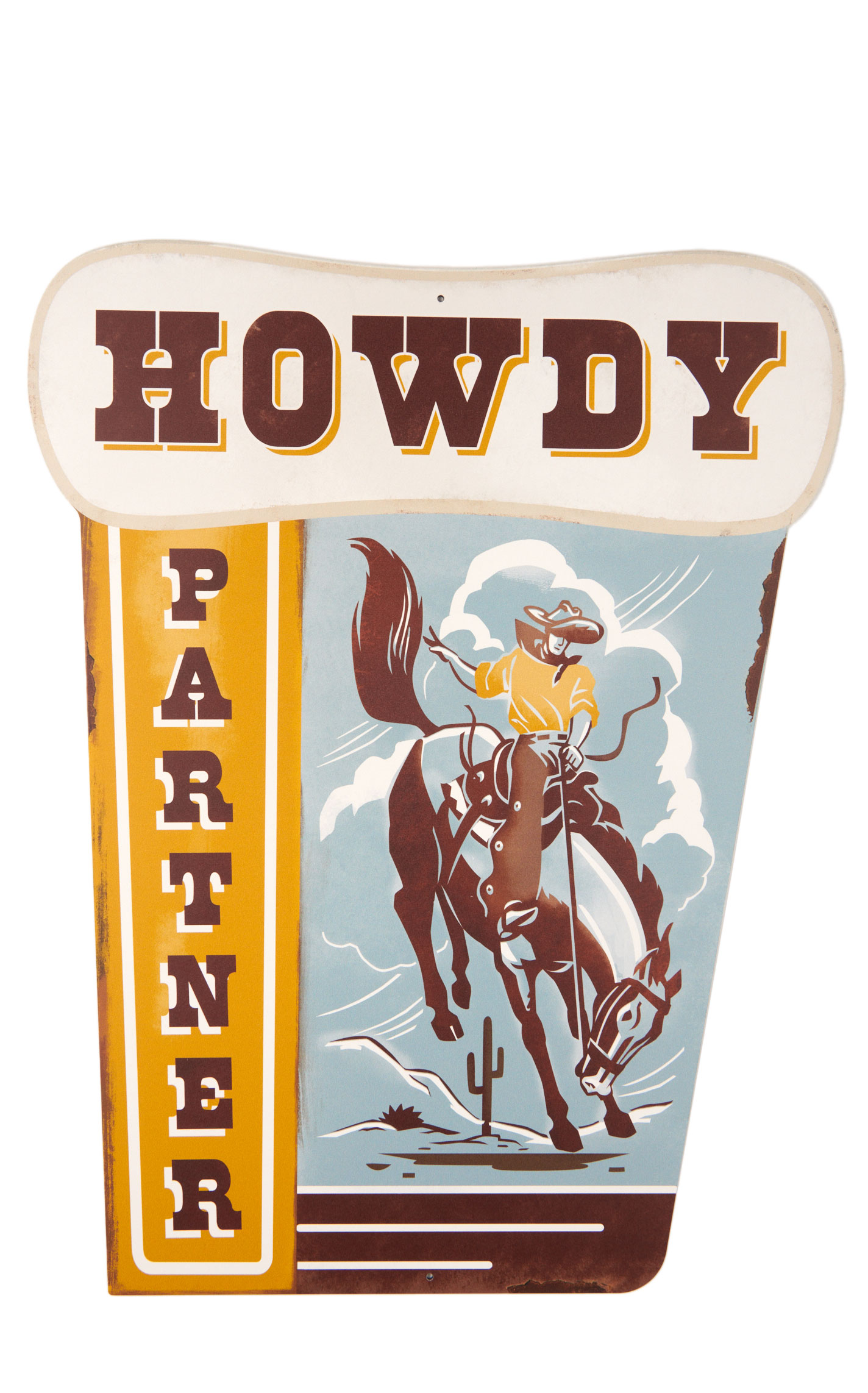 Open Roads Vintage Style Die Cut Aluminum X-Metal Howdy Partner Hanging ...
