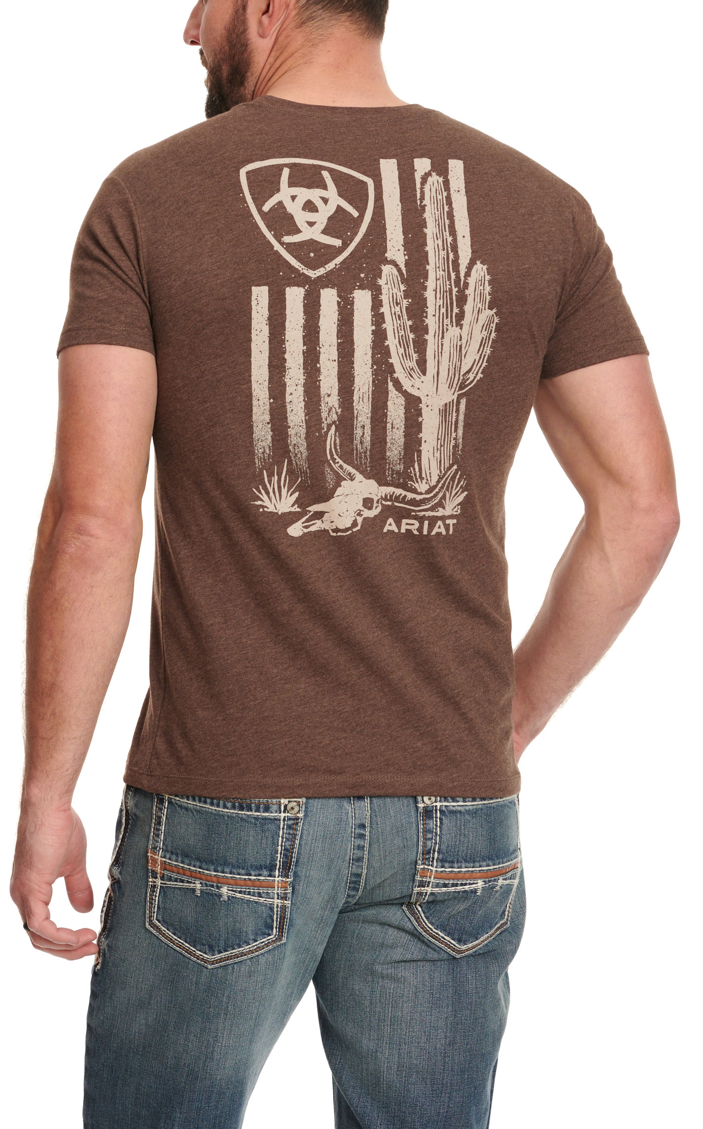 Ariat Men's Heather Brown Cactus Flag Graphic Short Sleeve T-Shirt