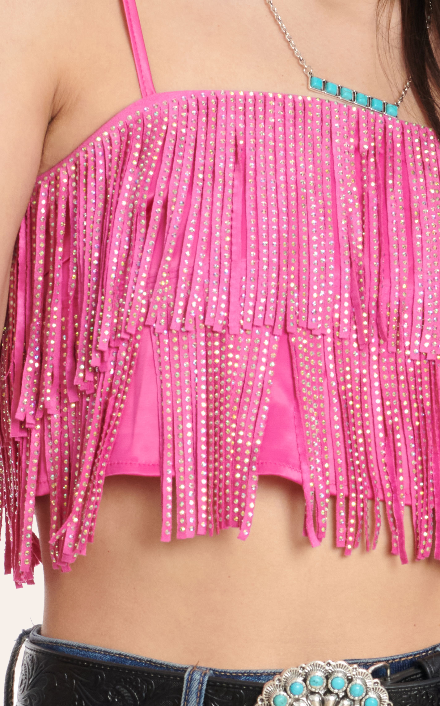 Blue B Women's Hot Pink Tiered Fringe Cami Top