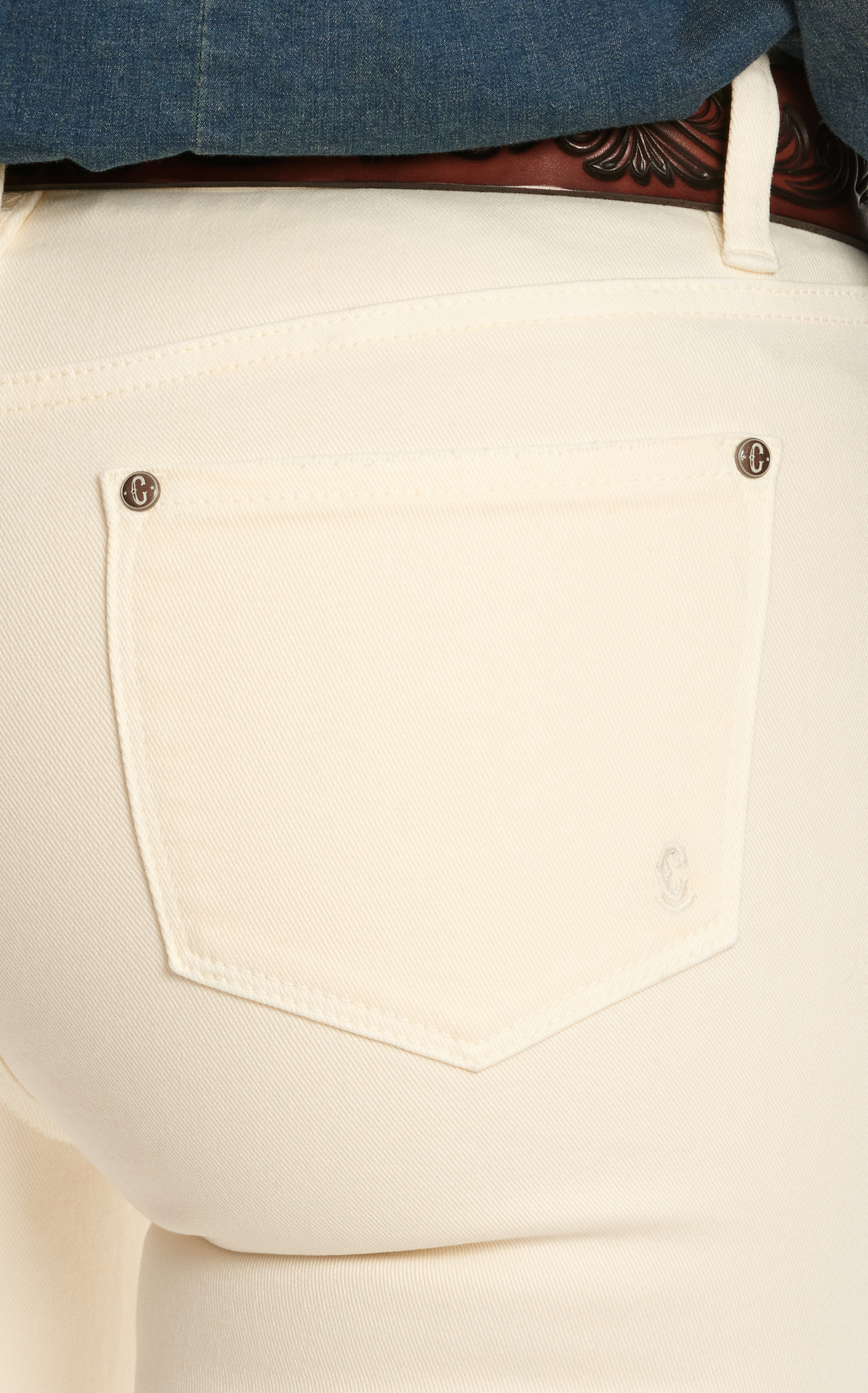 Rockin C Women's Cream 5 Button Fly High-Rise Flare Leg Jeans