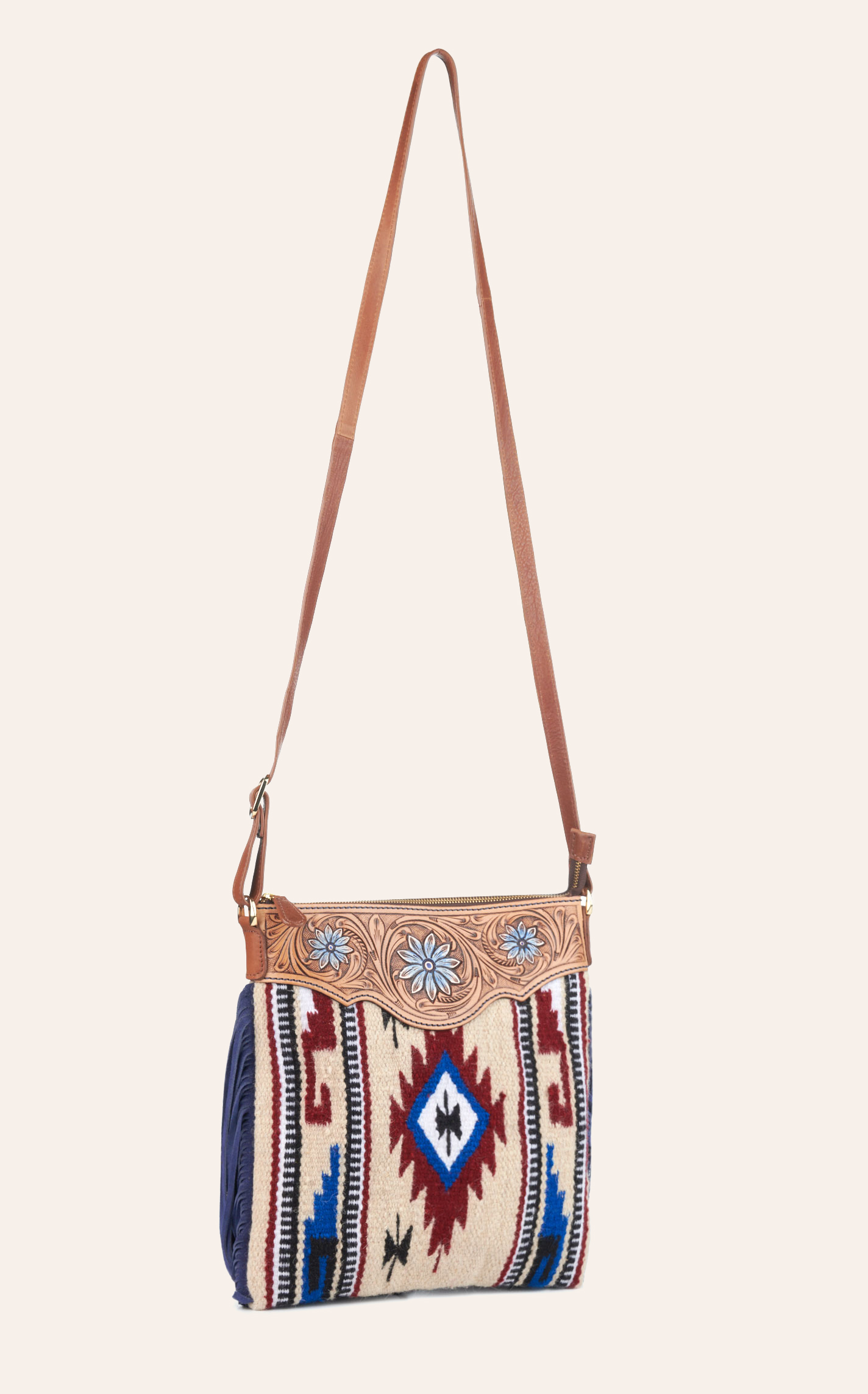 Rodeo Bar Style Aztec Blanket & Blue Suede Fringed Floral Tooled ...
