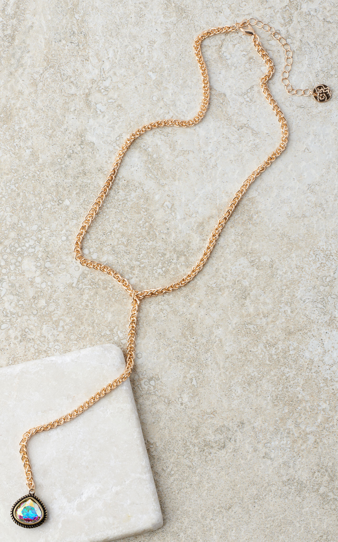806 by Pink Panache Gold Chain & Iridescent Teardrop Pendant Bolo Style ...