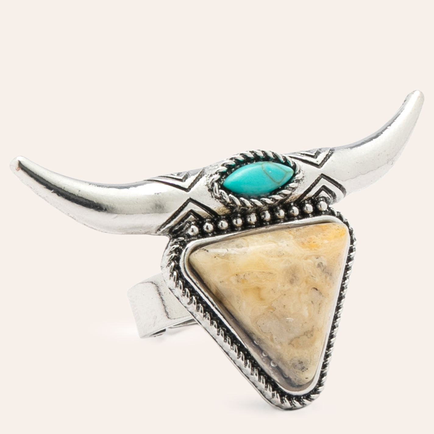 Cowgirl Confetti Silver with Turquoise and Brown Jasper Stones Longhorn ...