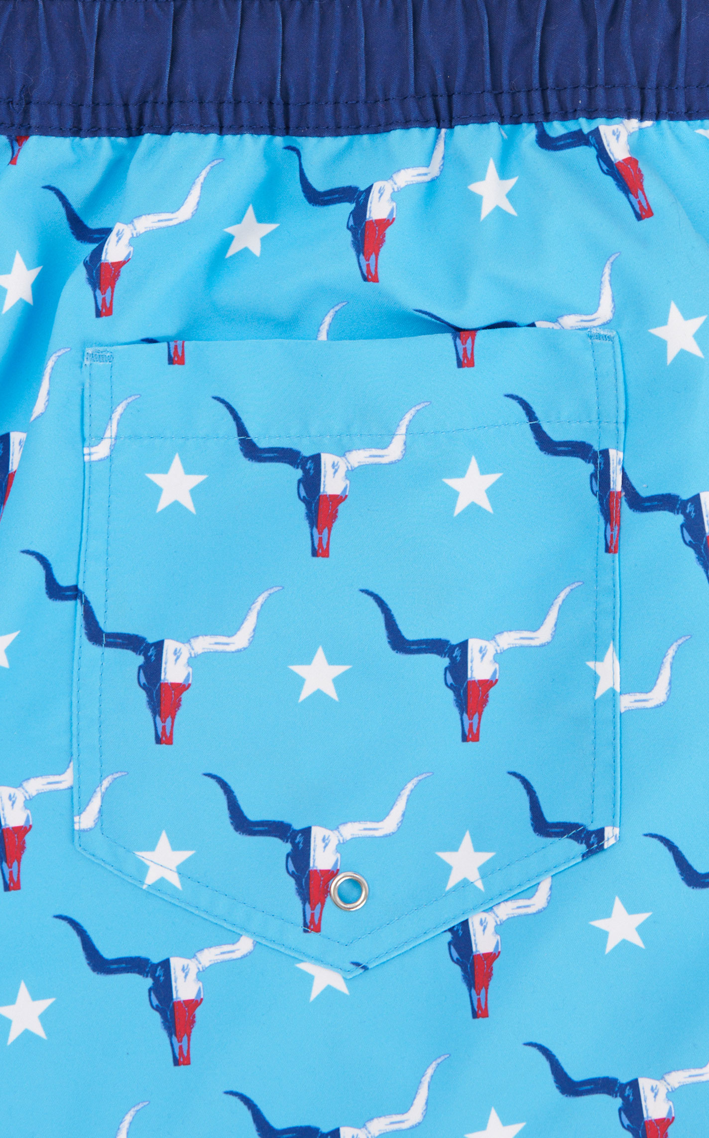 Rock & Roll Denim Men's Blue Texas Flag Long Horn Swim Trunks
