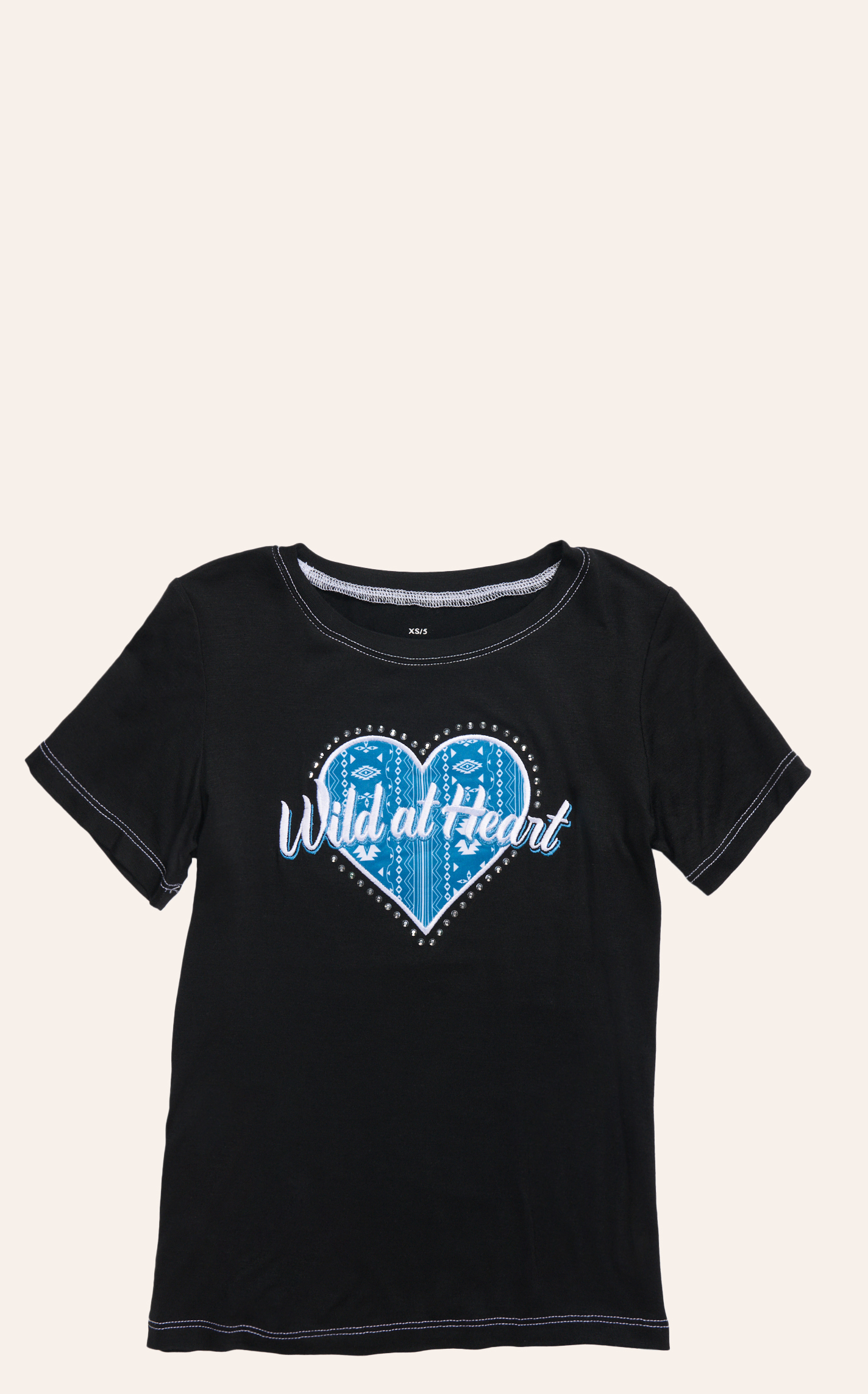 Cowgirl Hardware Girl's Black & Wild at Heart Embroidery Heart & Studs Top