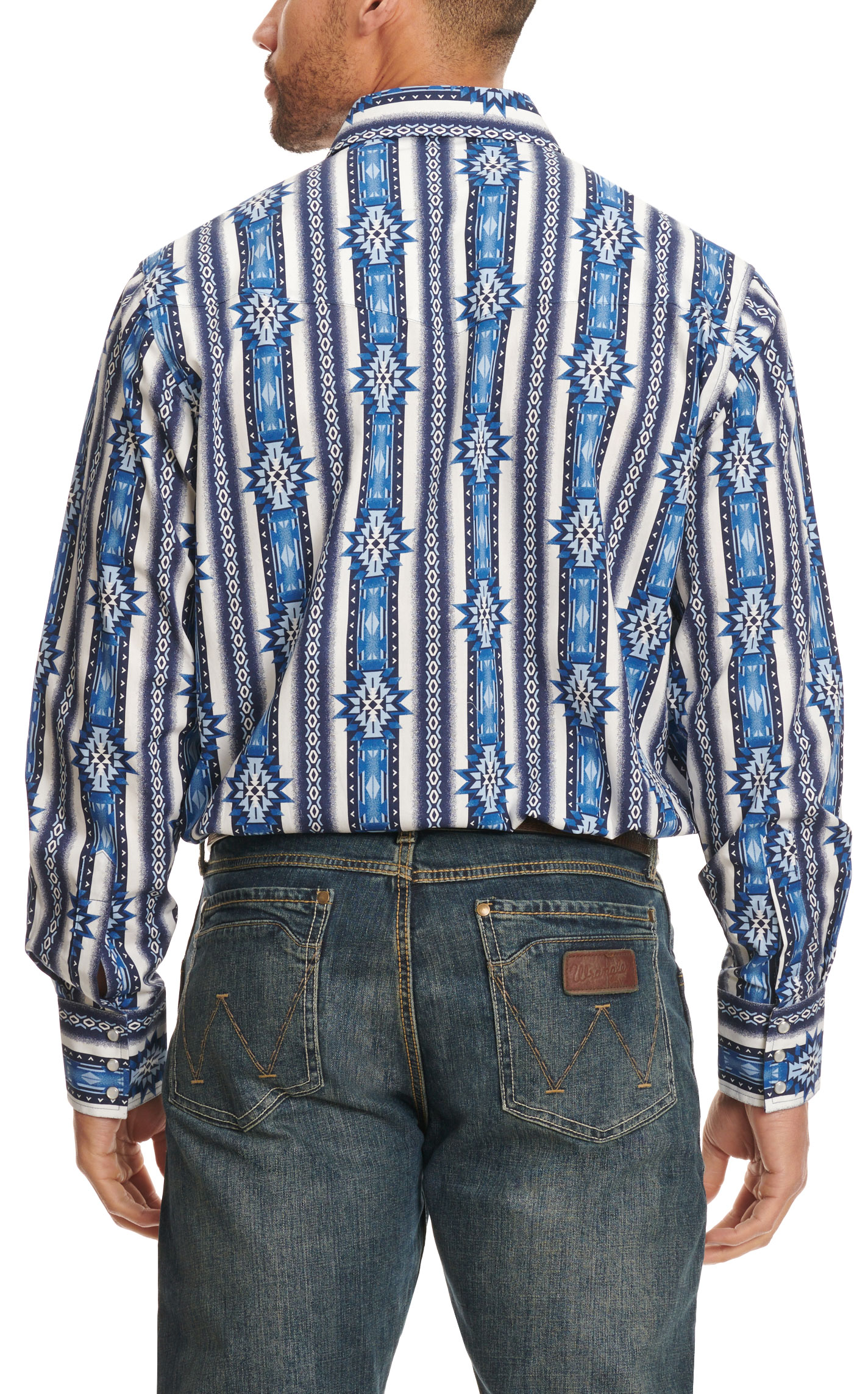 Wrangler Men's Checotah Navy White & Blue Aztec Western Shirt