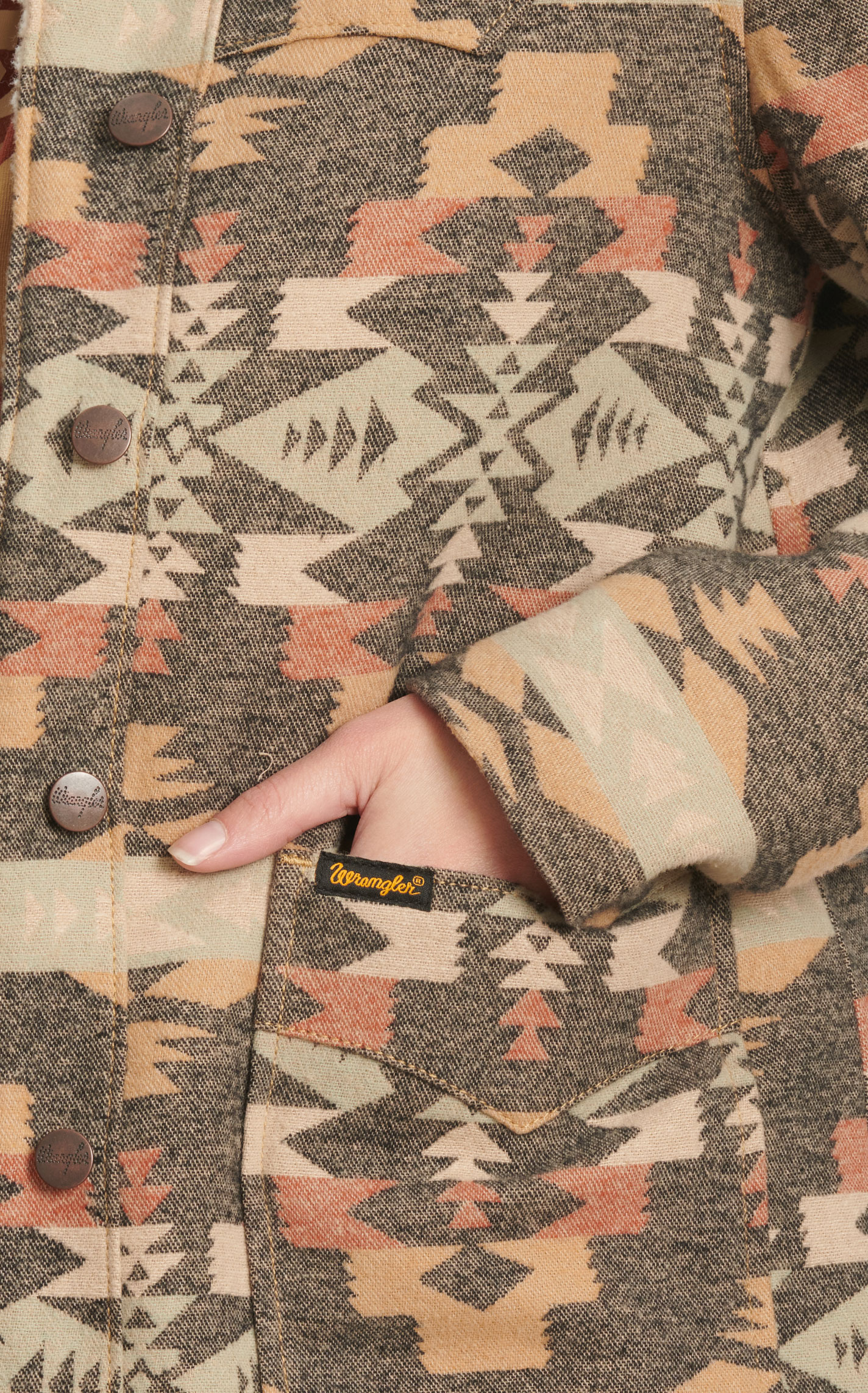 Wrangler Retro Women's Sage & Black Aztec Print Sherpa Coat