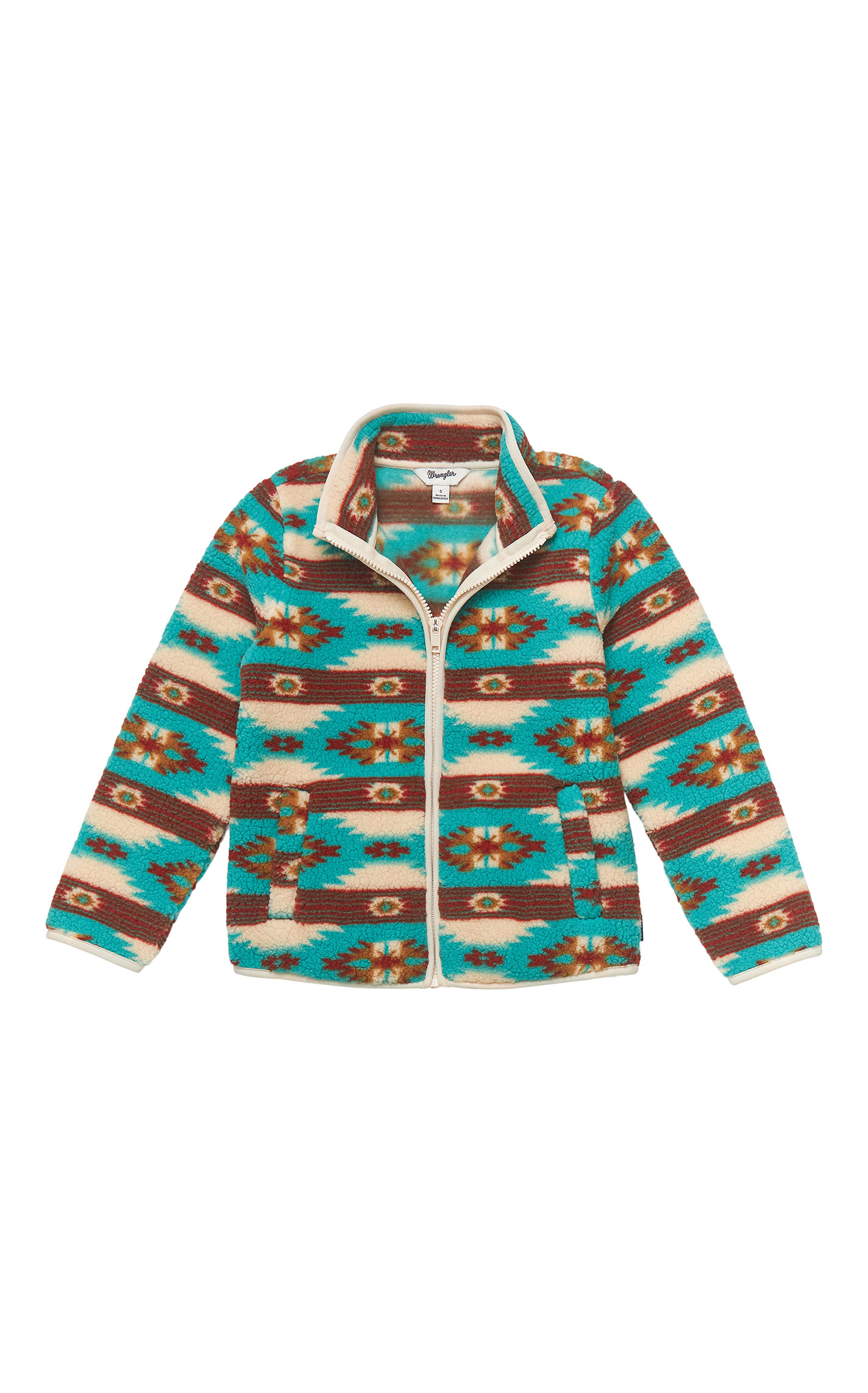 Wrangler Girl's Cream Rusty Red & Mint Green Aztec Sherpa Long Sleeve ...