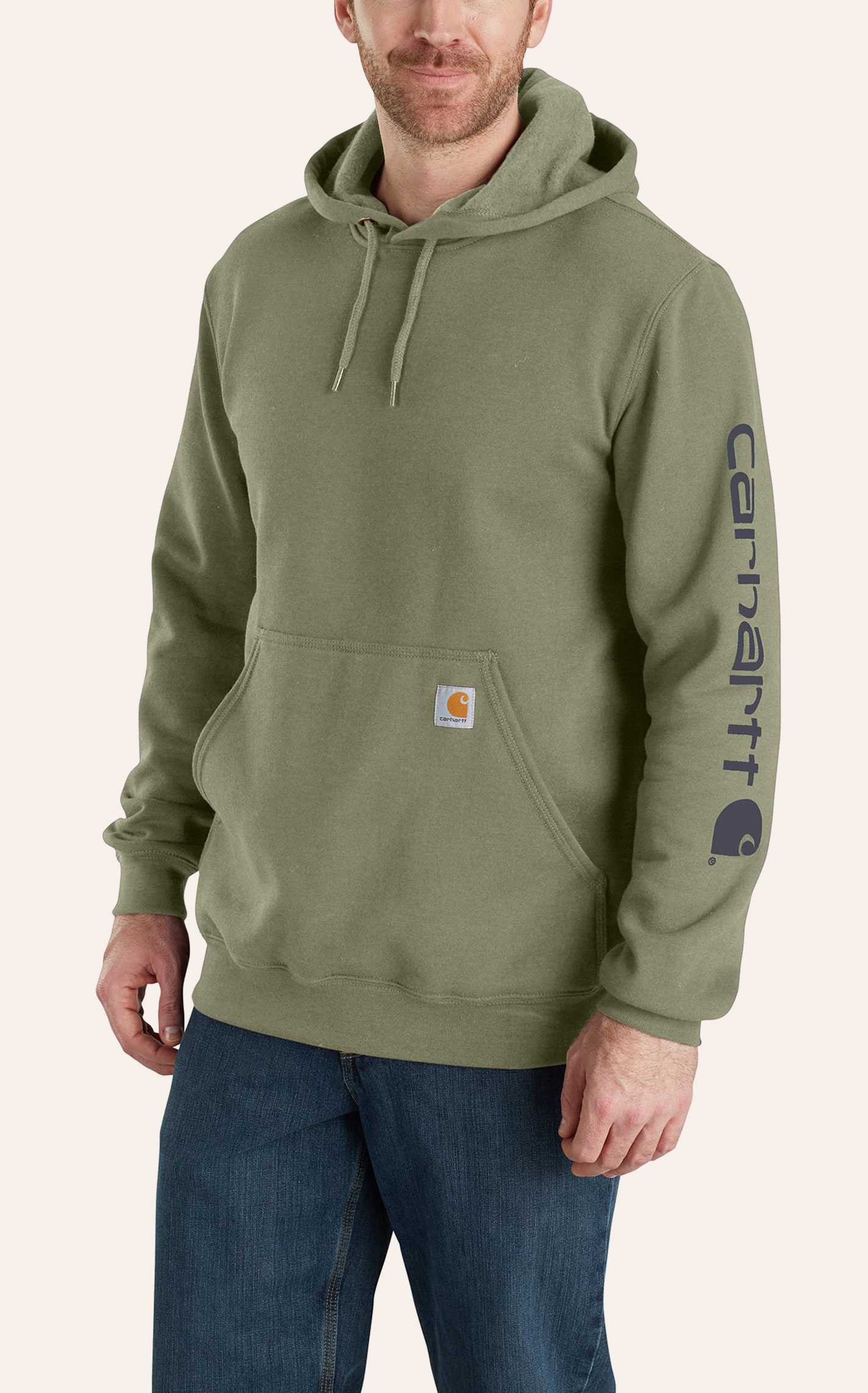 Carhartt Men's Olive & Navy Logo Graphic Sleeve Hoodie