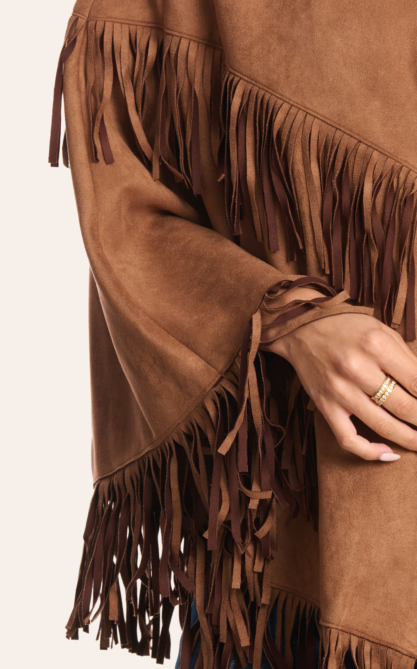 Rockin C Women's Chocolate Fringed Faux Suede Poncho Style Jacket