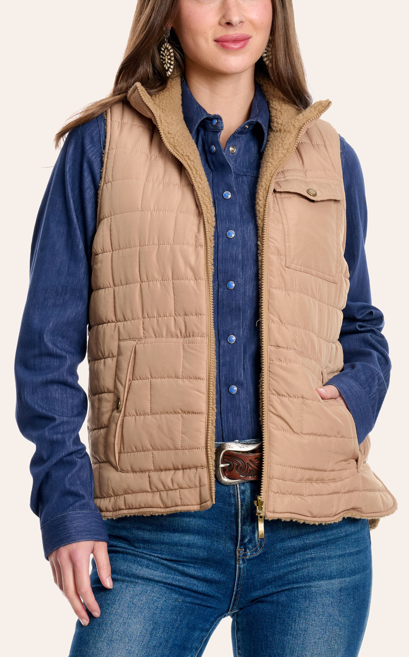Montana Clothing Co. Women's Khaki Reversible Sherpa Vest