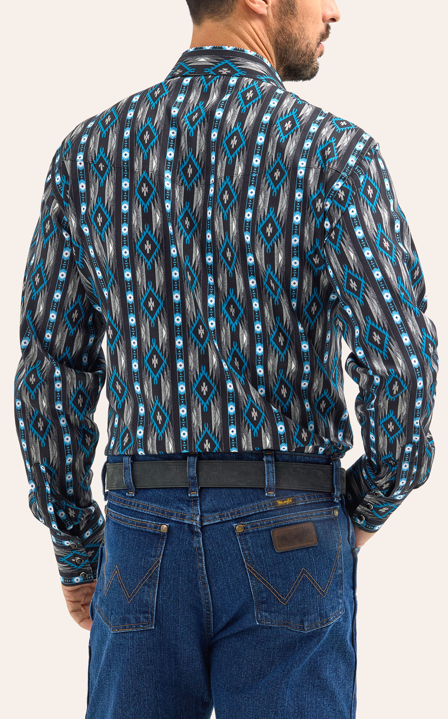 Wrangler Men's Checotah Black Taupe & Blue Aztec Western Shirt