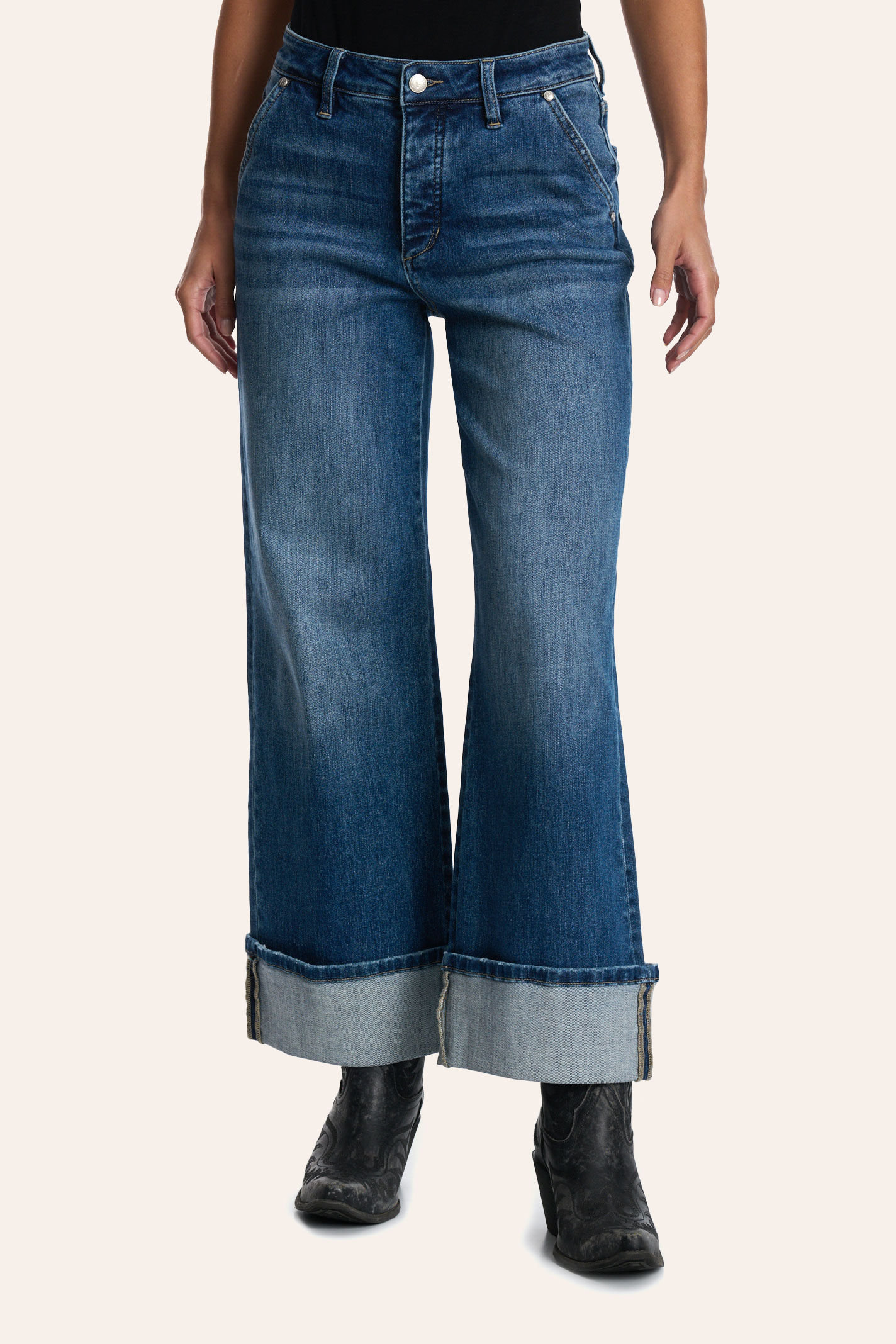 Rockin' C Women's Dark Wash Wide Trouser Leg Jeans