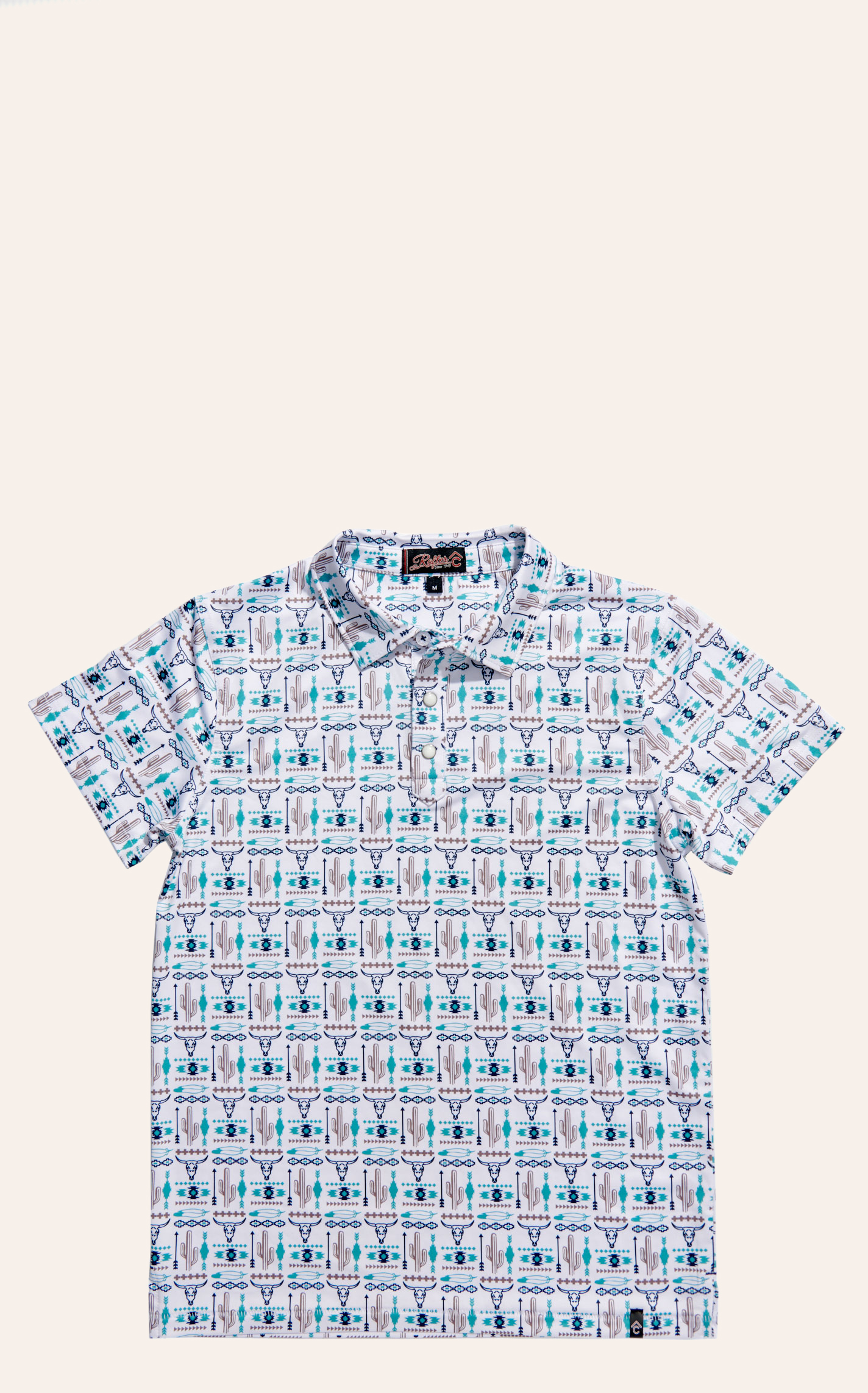 Rafter C Boy's White & Colorful Western Aztec Polo Shirt