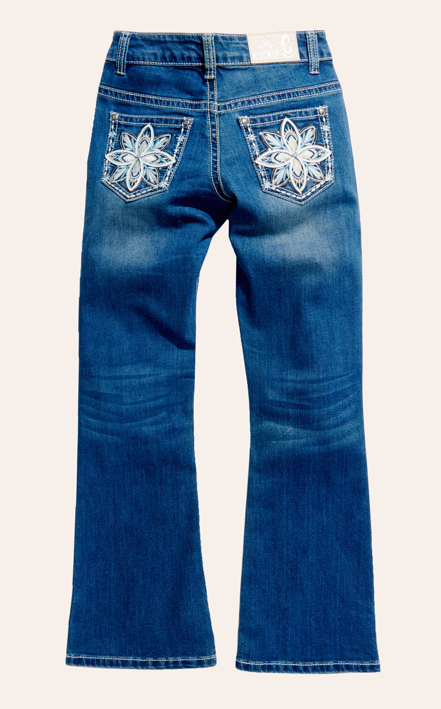Rockin C Girl's Medium Wash Medallion Bootcut Jeans