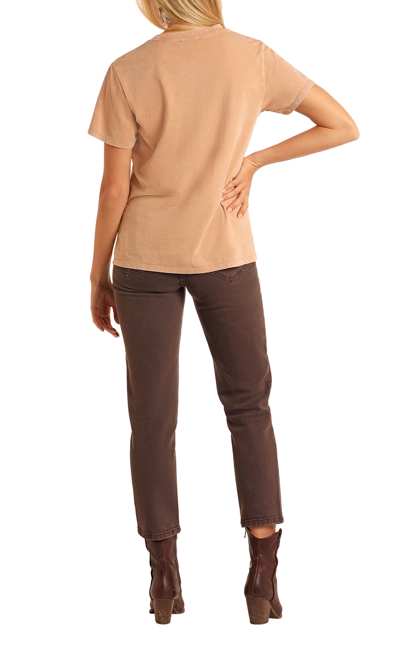 Rock & Roll Denim Women's Toffee Howdy Graphic Studded T-Shirt
