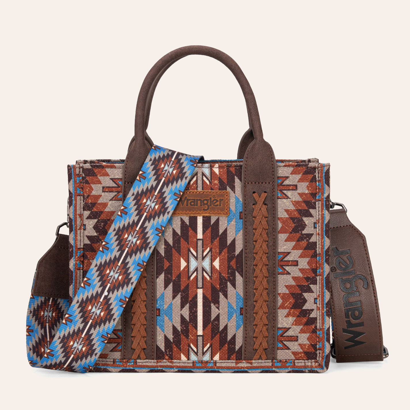 Wrangler Taupe Aztec Print Crossbody Tote Bag