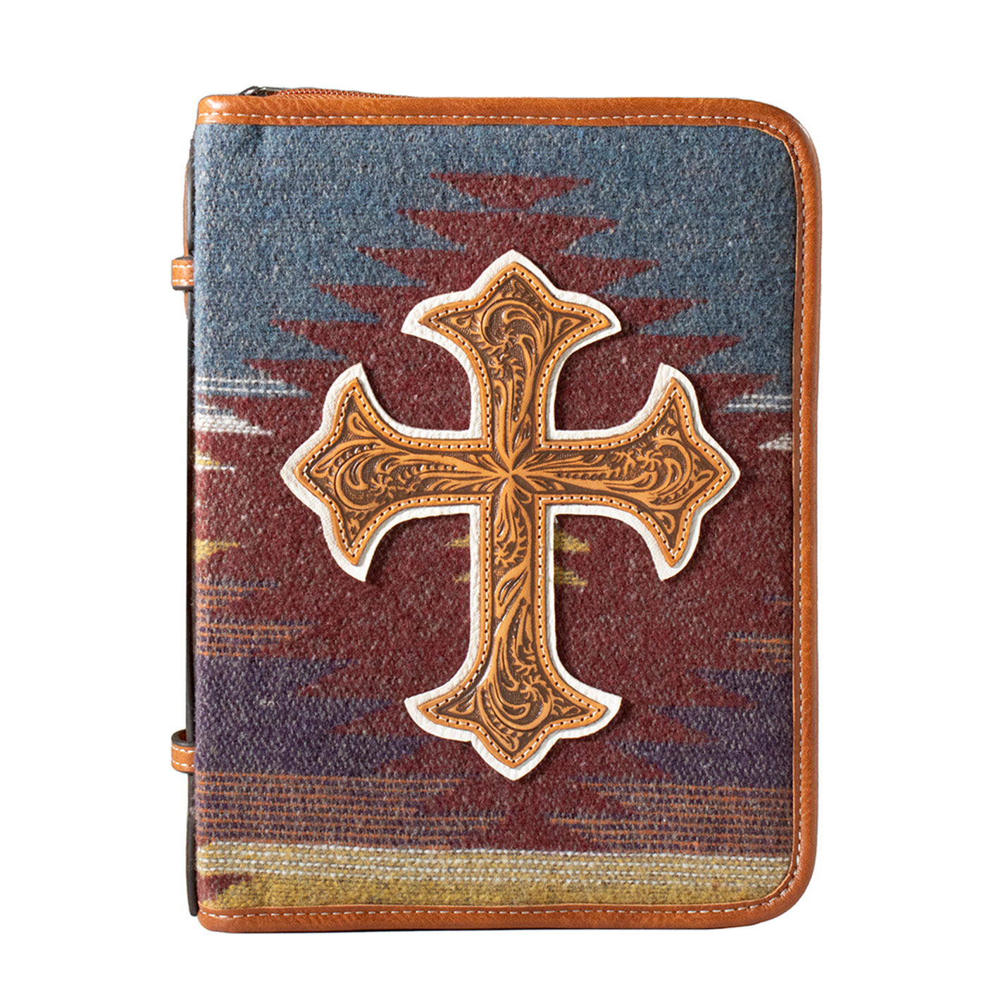 Nocona Colorful Aztec Blanket & Leather Cross Bible Cover