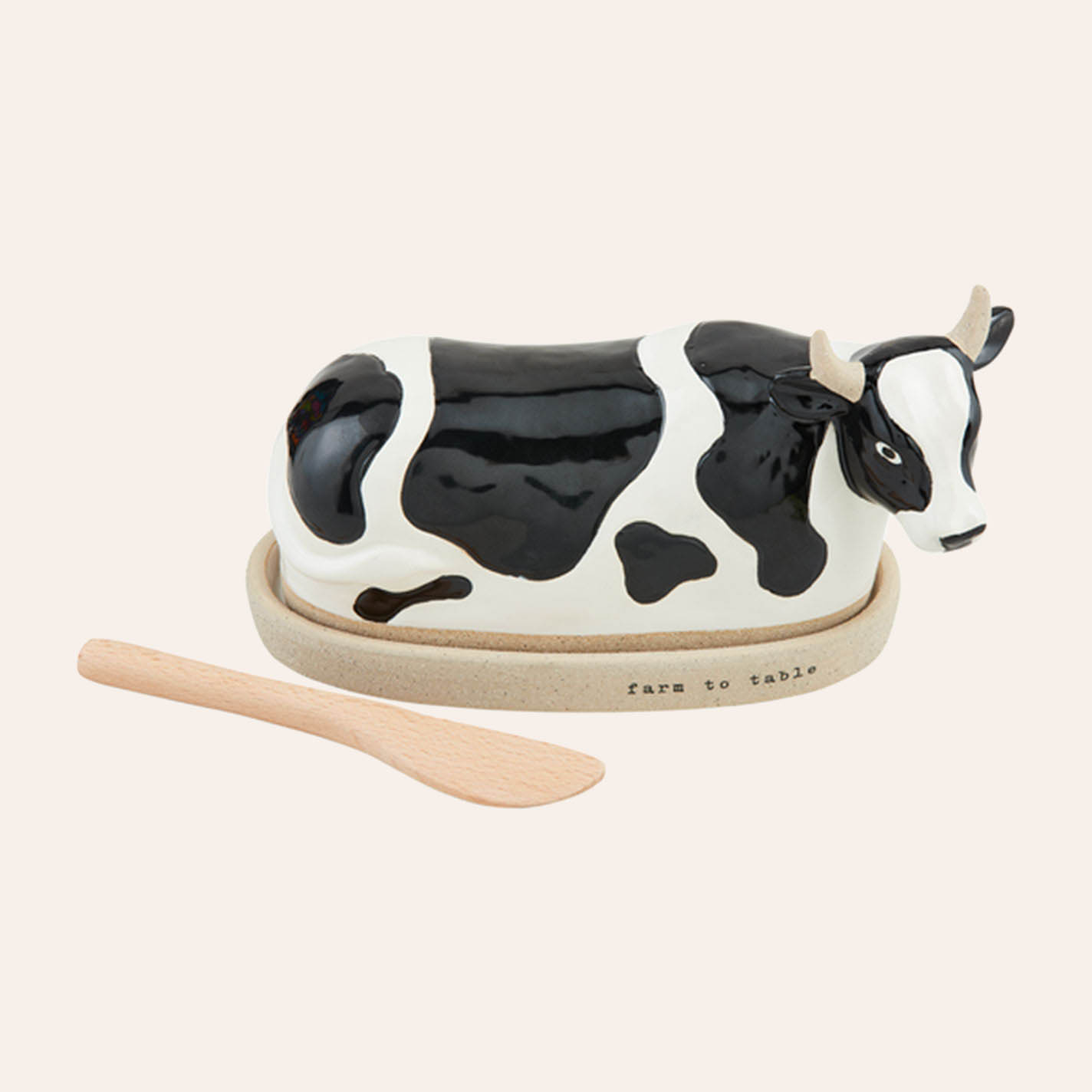 Mud Pie Black & White Cow Butter Dish Set