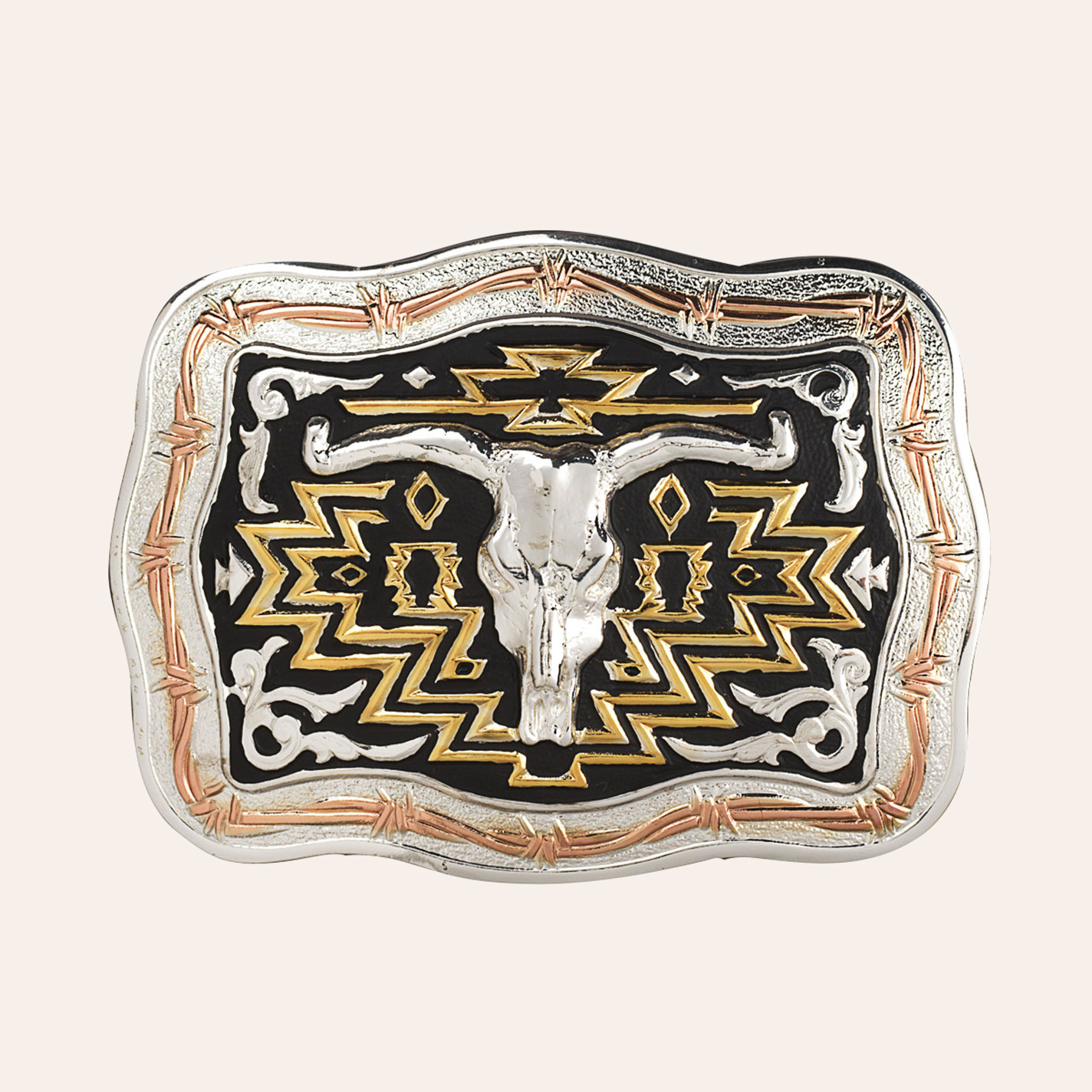 Crumrine Silver Gold & Copper Longhorn Belt Buckle