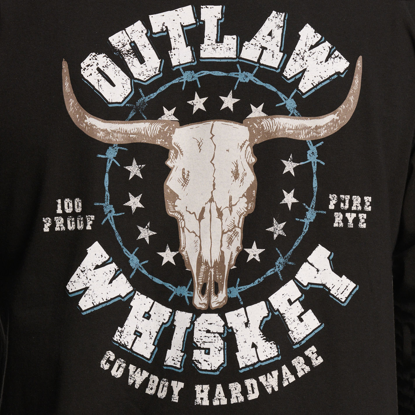 Cowboy Hardware Men's Black Outlaw Whiskey Logo Graphic T-Shirt