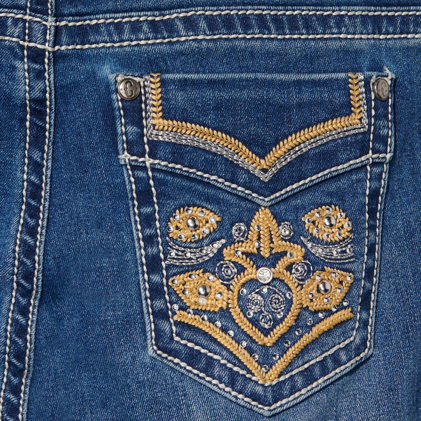 Rockin C Girl's Dark Wash Colorful Embroidered Bootcut Jeans