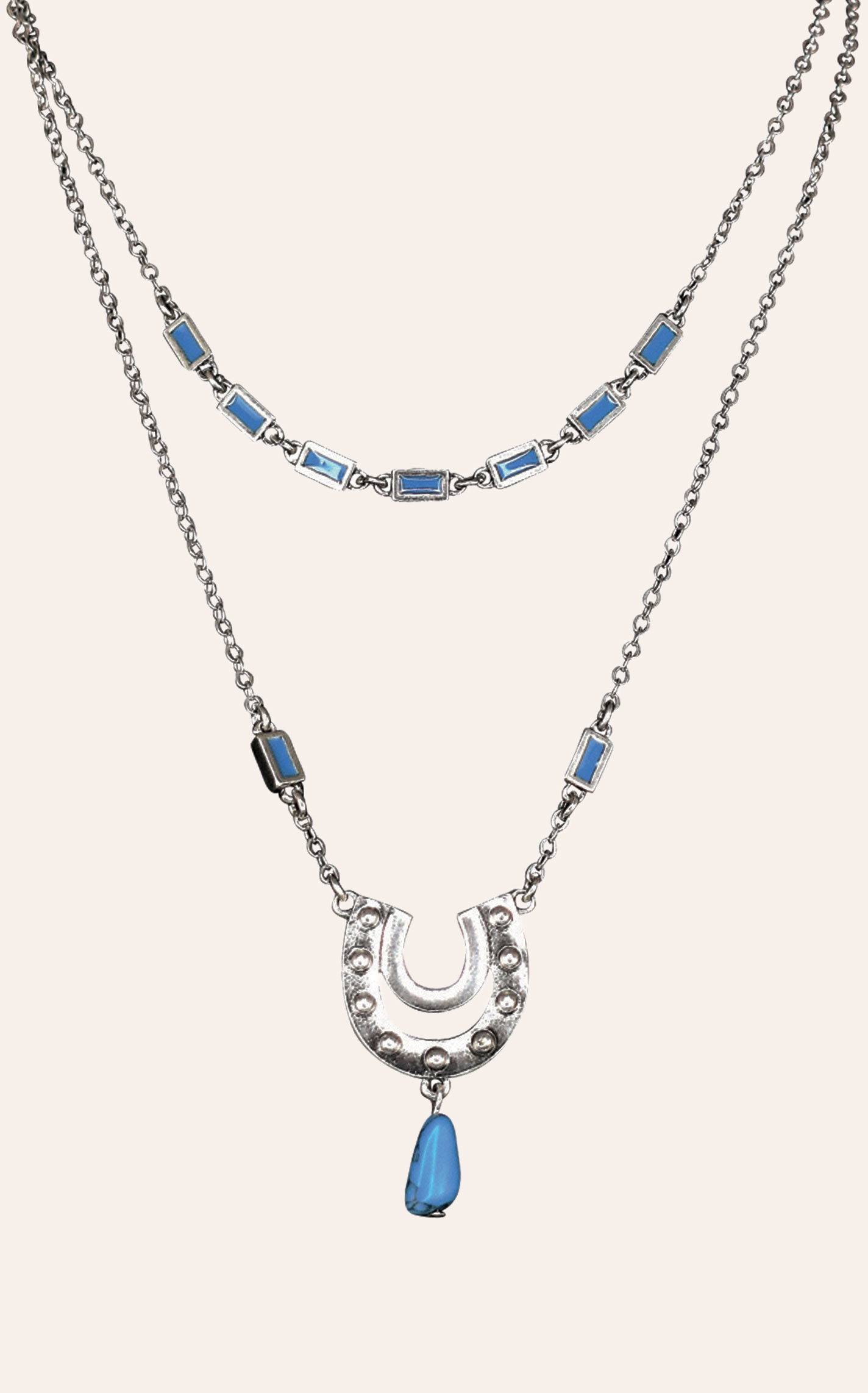 Justin Silver & Blue Double Strand Horseshoe Necklace