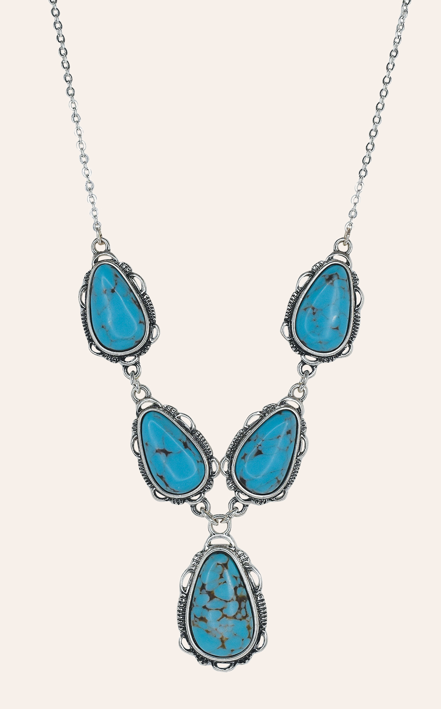 Justin Silver & Turquoise 5 Teardrop Necklace