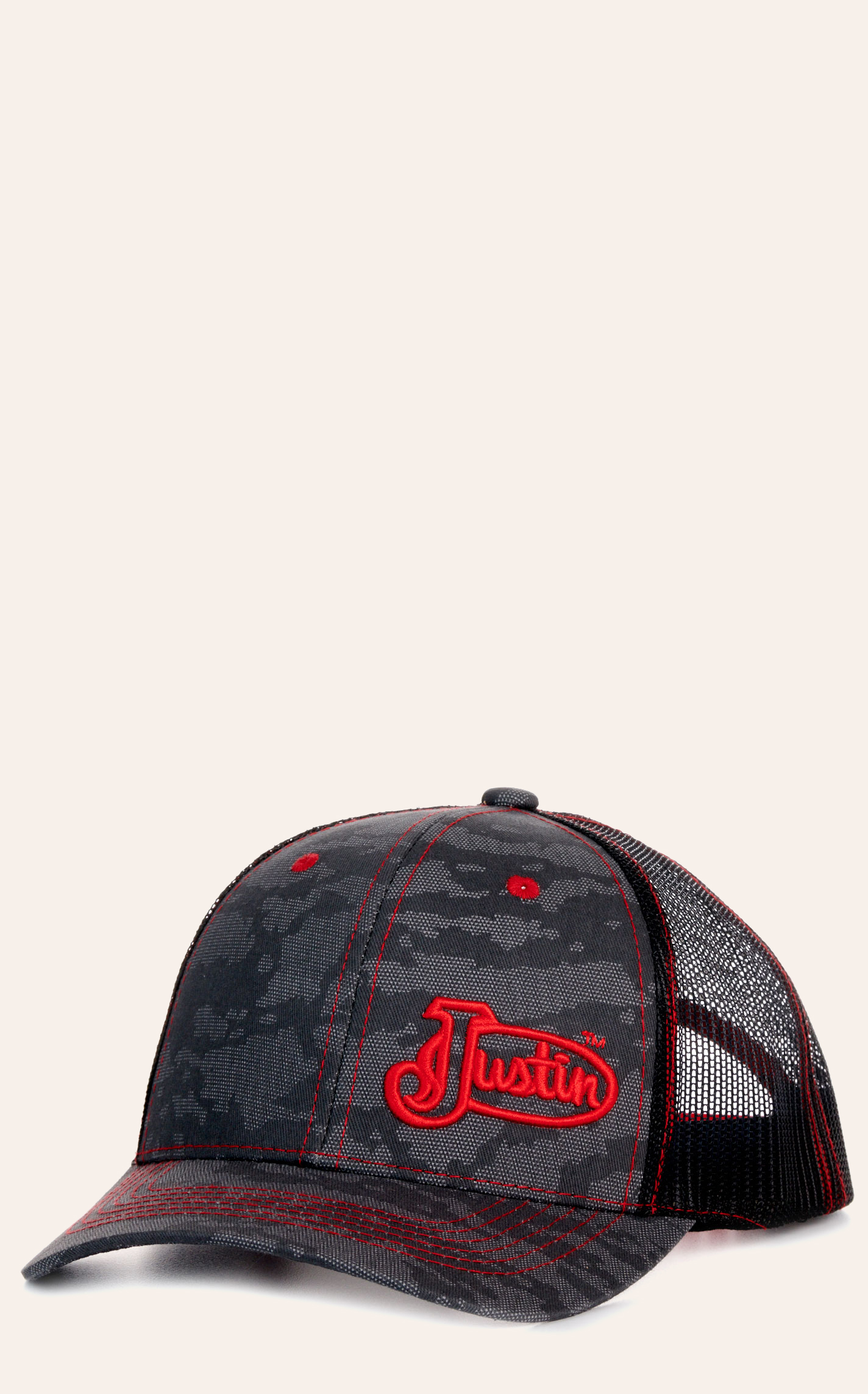 Justin Grey and Black Camo with Red Logo Snapback Cap