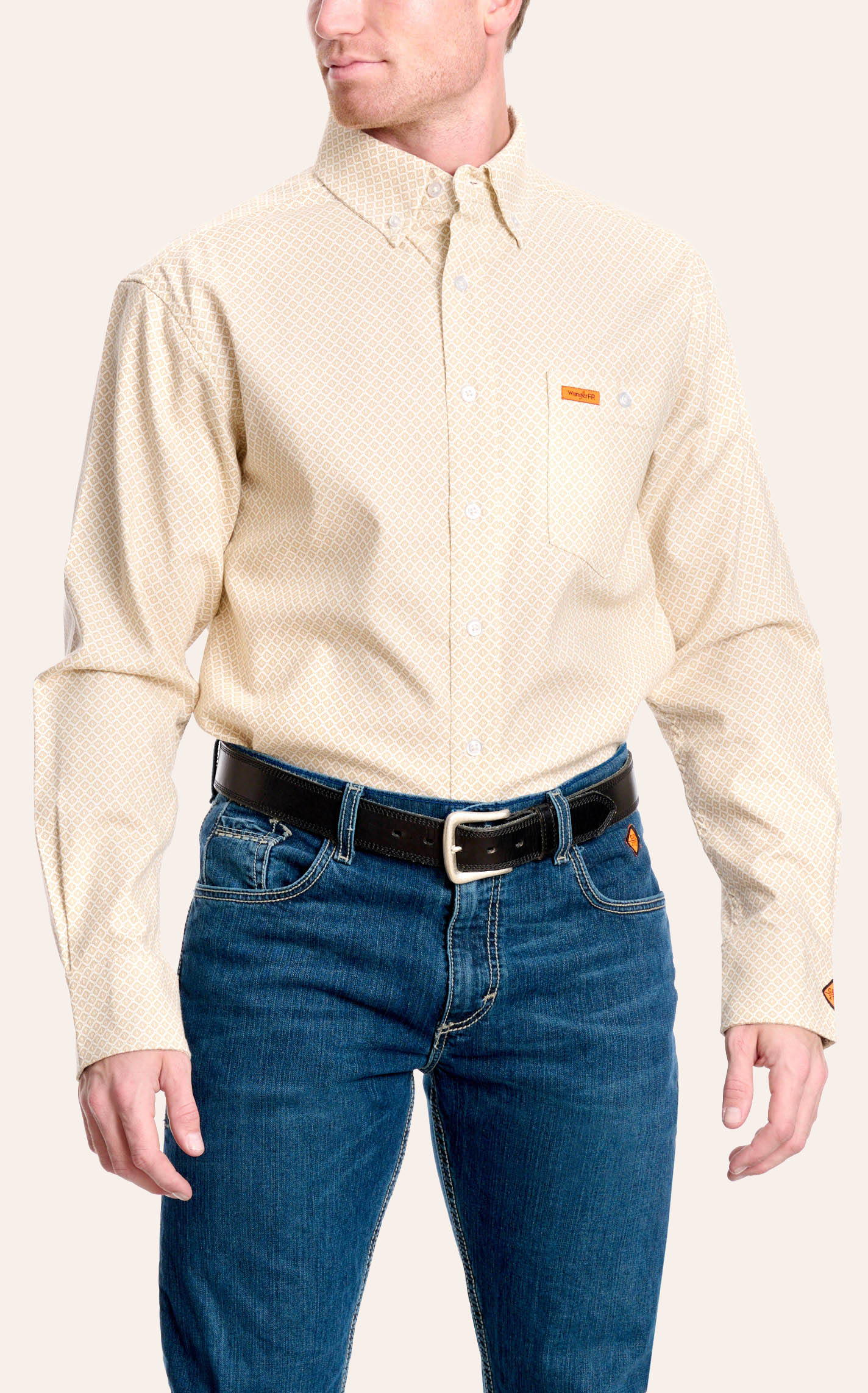 Wrangler Men's FR Khaki Geo Print Western Work Shirt - Big & Tall Sizes