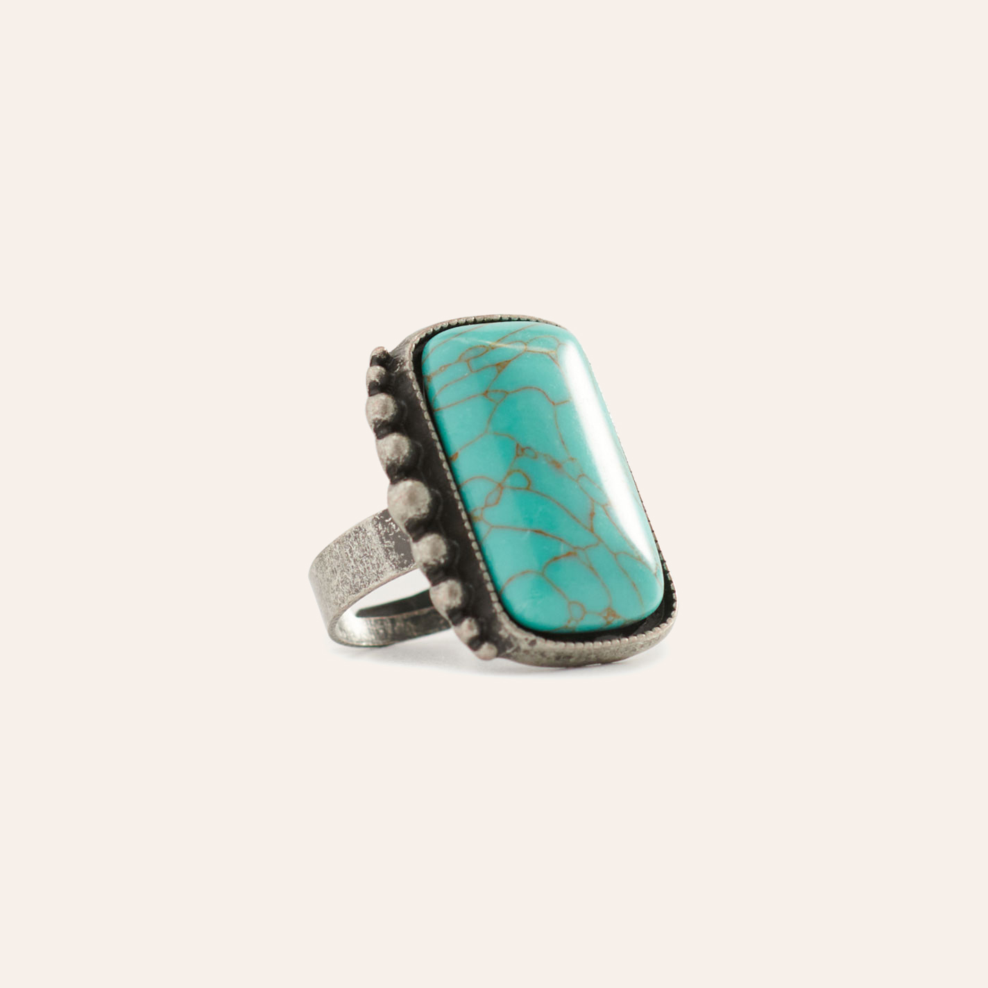 Rockin C Silver & Square Turquoise Stone Ring