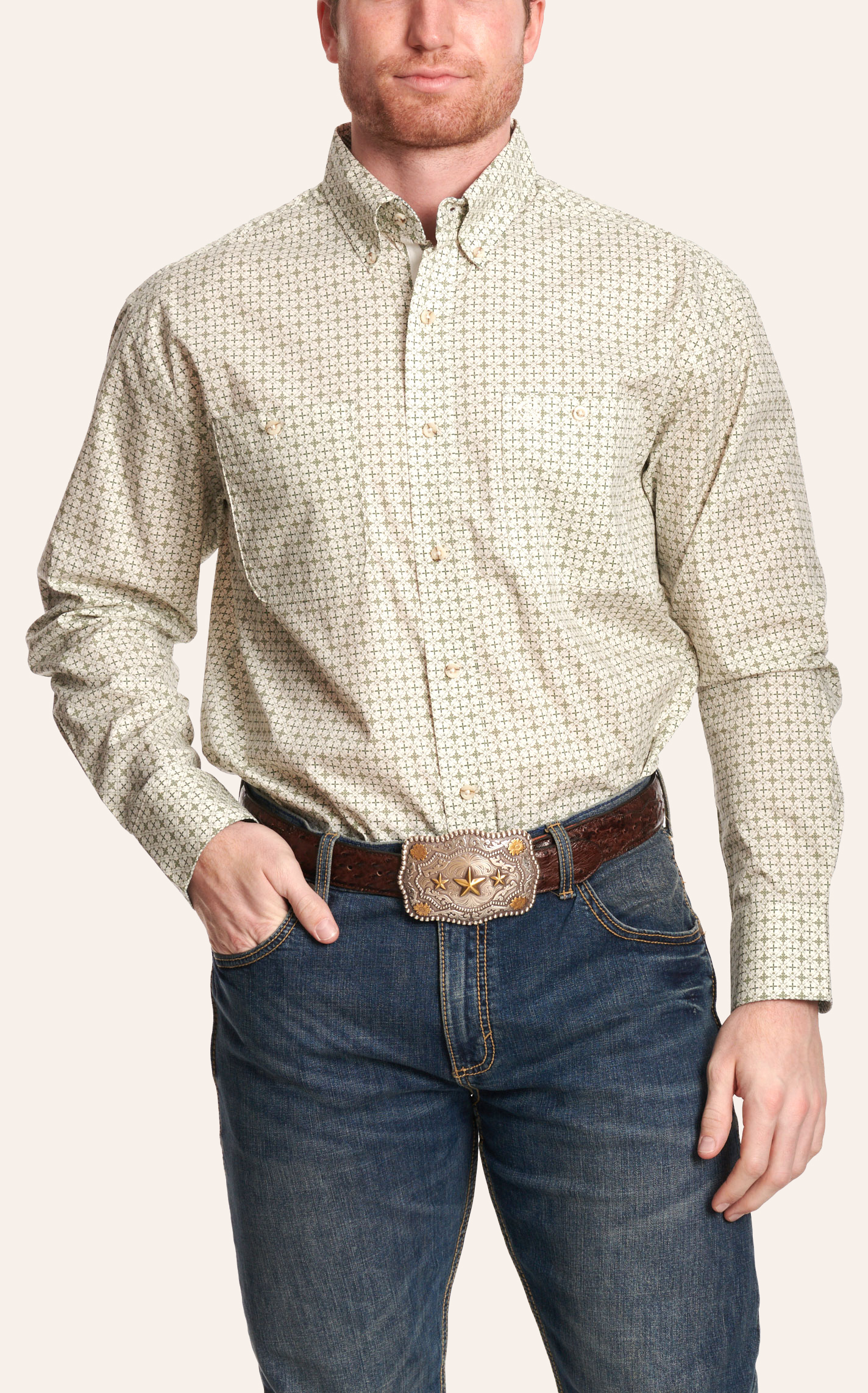Wrangler George Strait Collection Men's Latte Geo Western Shirt