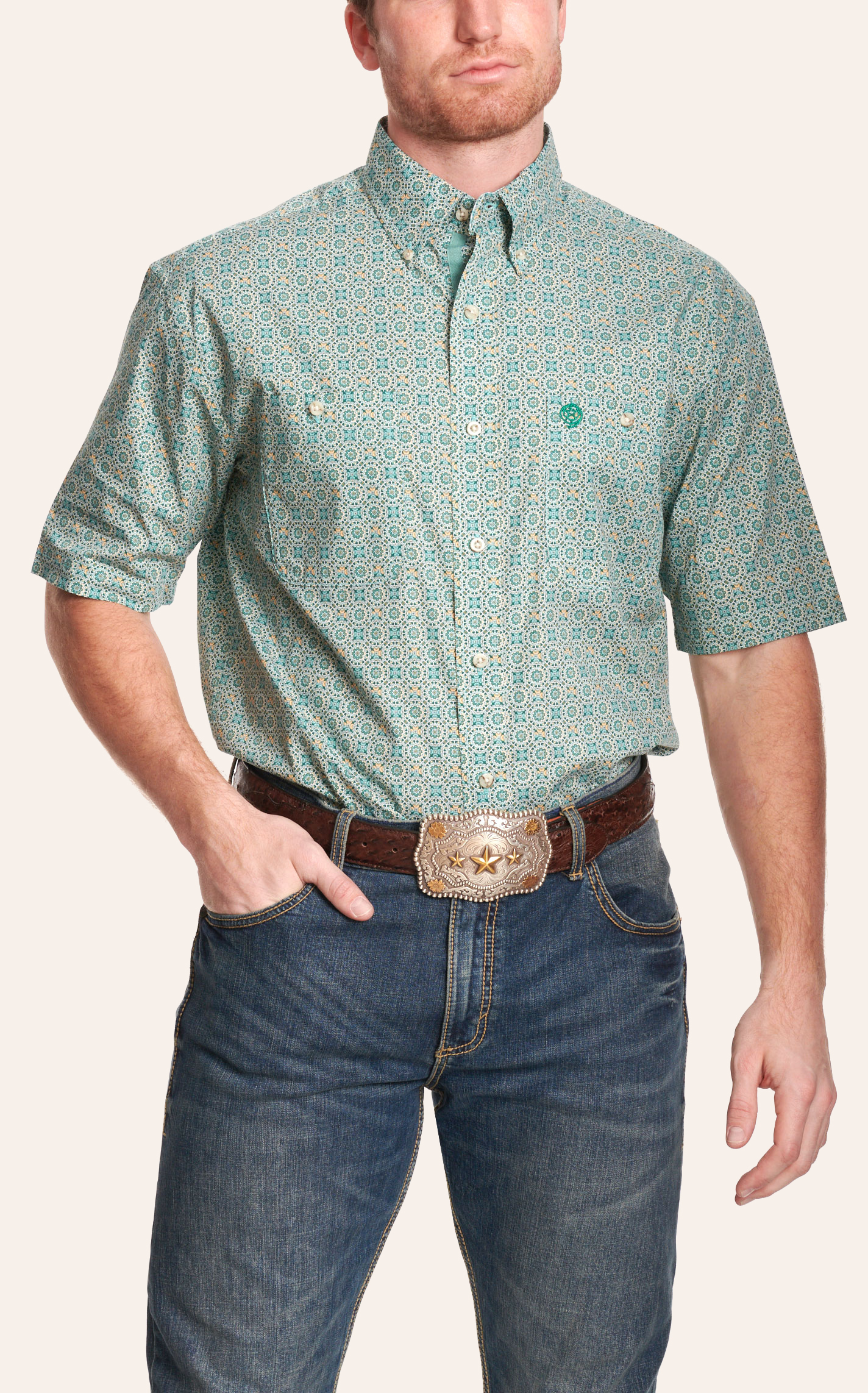 Wrangler Men's George Strait Collection Turquoise Geo Print Western ...