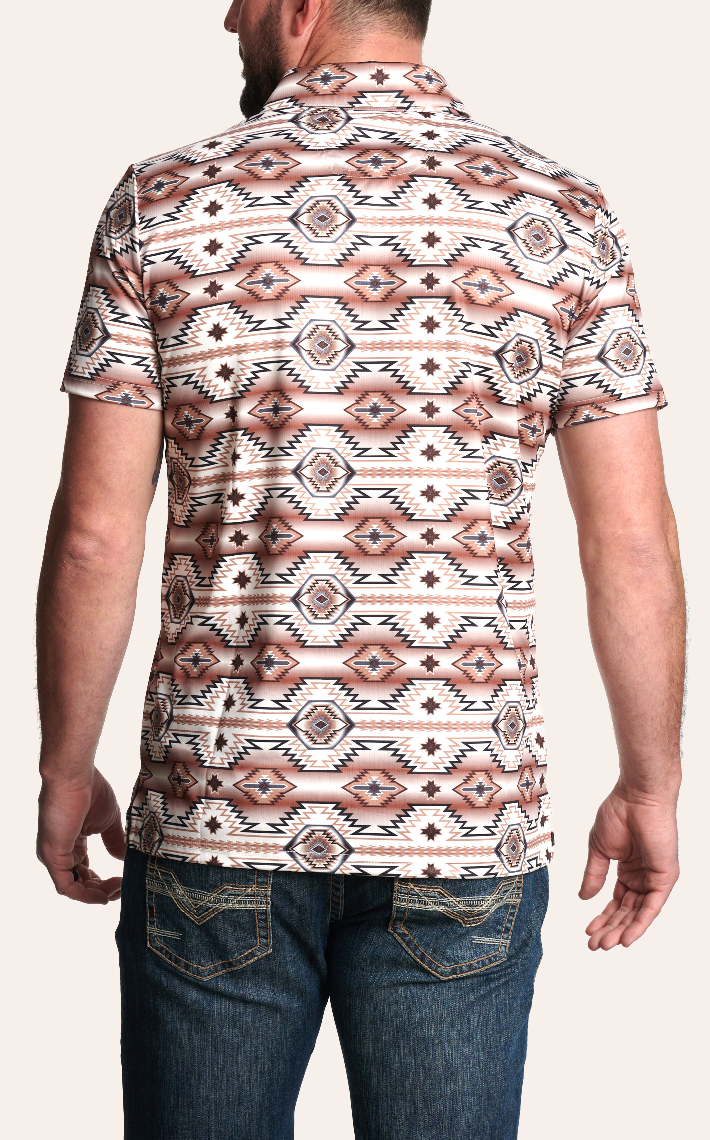 Rock & Roll Denim Men's Coffee & Chocolate Aztec Polo Shirt