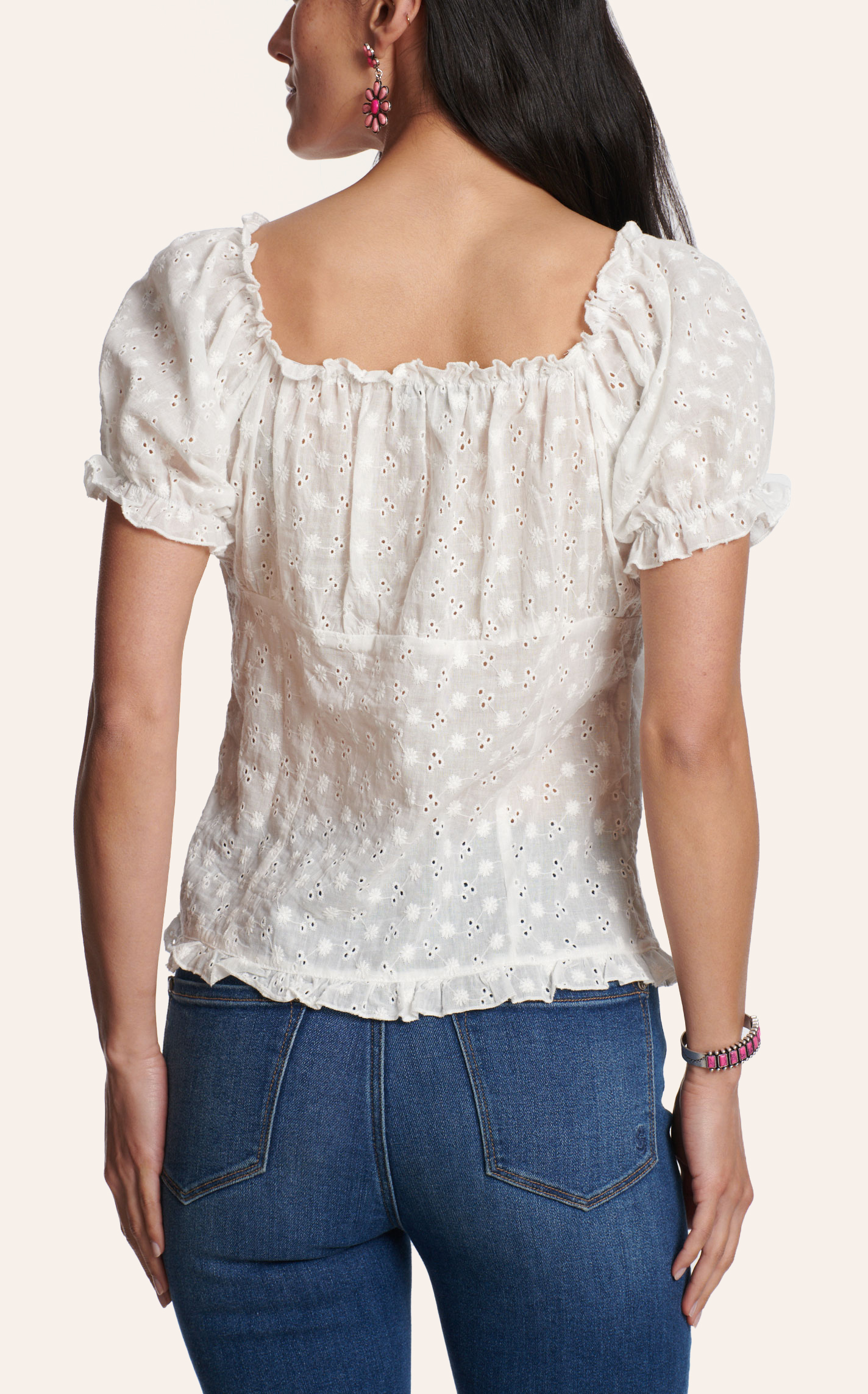 Cowgirl Hardware Women’s White Peasant Floral Eyelet Top - Cavender’s