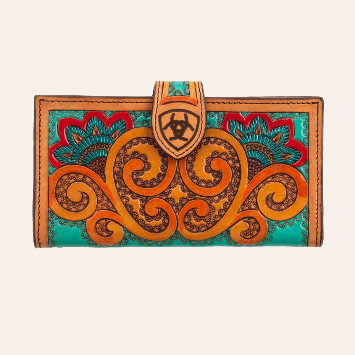 Ariat Bright Hand-Tooled Floral Paisley Leather Wallet