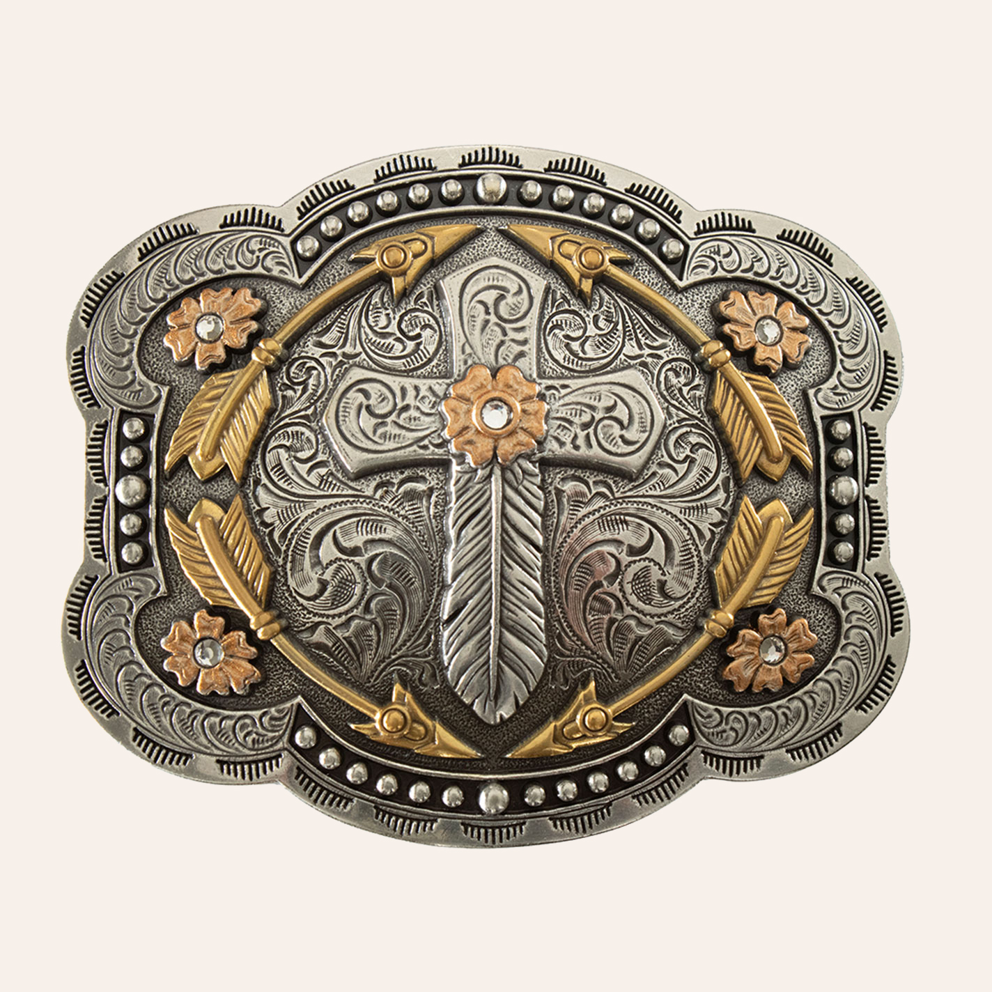 Blazin Roxx Two Tone Feather Cross Scallop Buckle | Cavender's