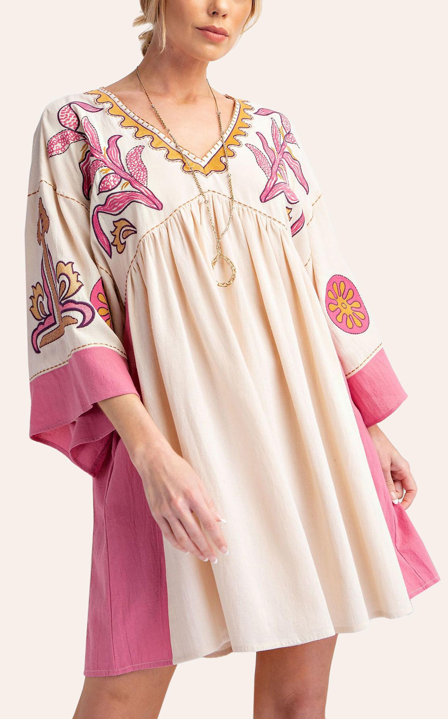 EASEL Women's Cream & Rose Embroidered Dress | Cavender's