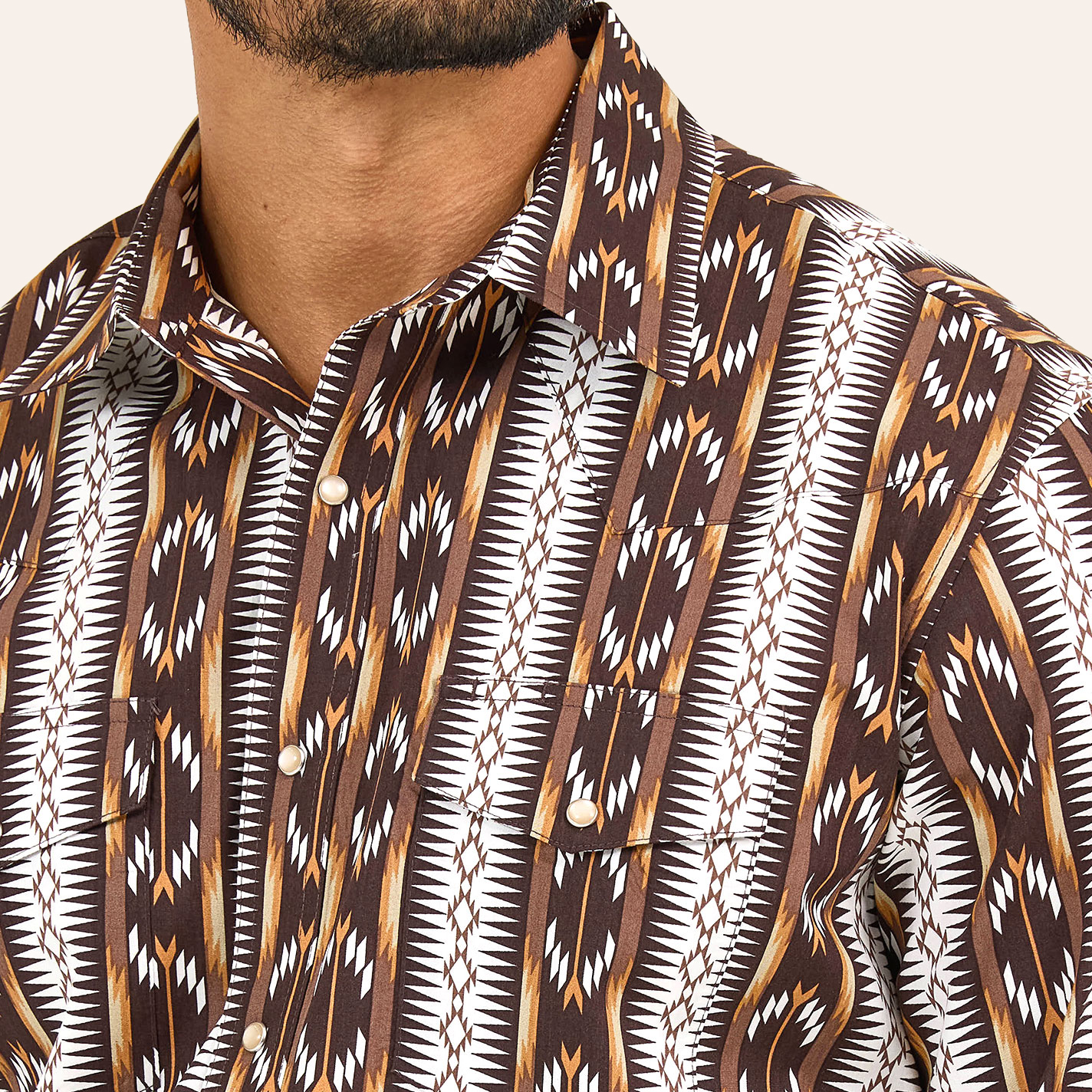 Checotah Men's Brown And White Aztec Stripe Long Sleeve Western Shirt ...