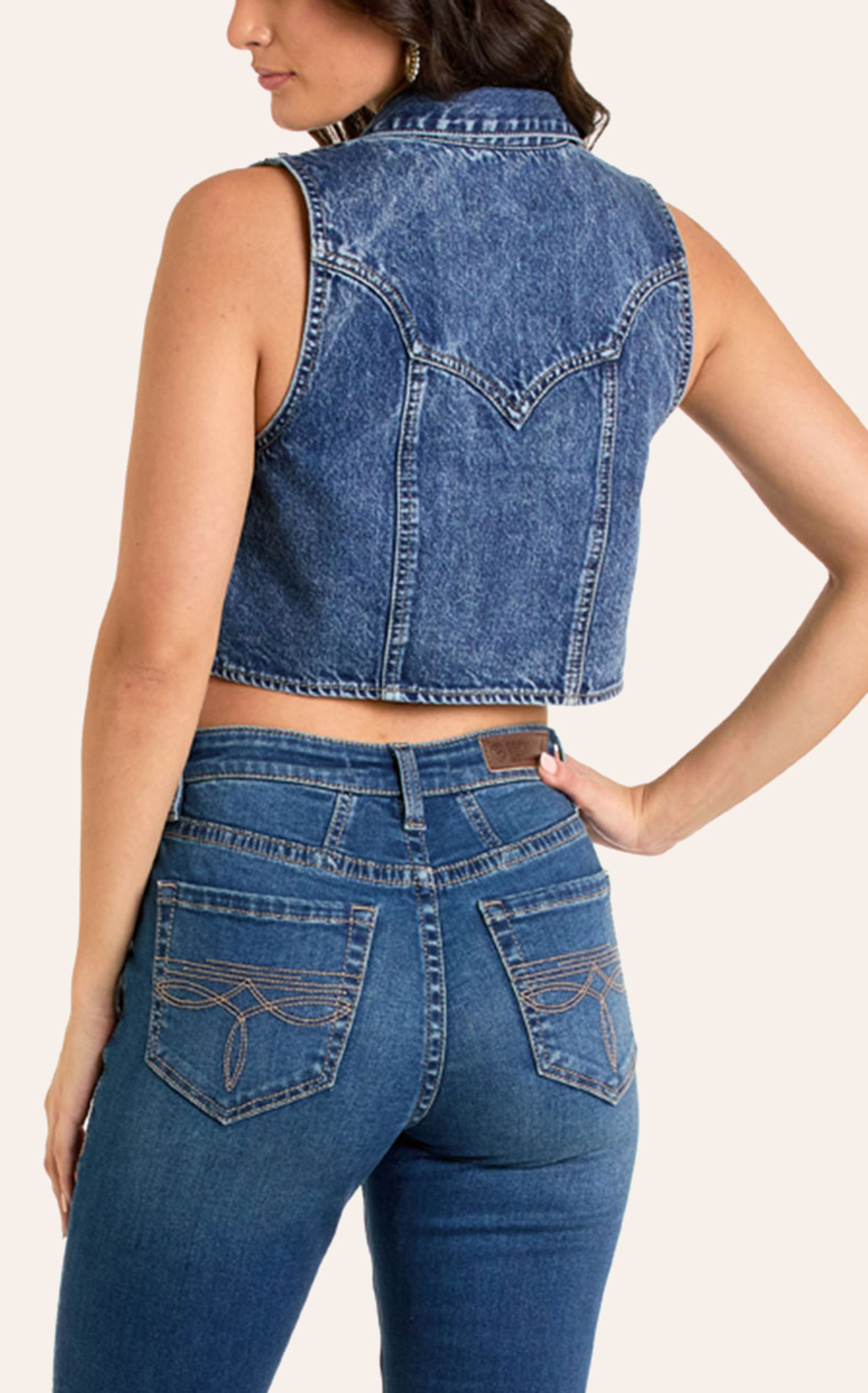 Rock & Roll Denim Women's Sparkle Fringe Cropped Denim Vest | Cavender's