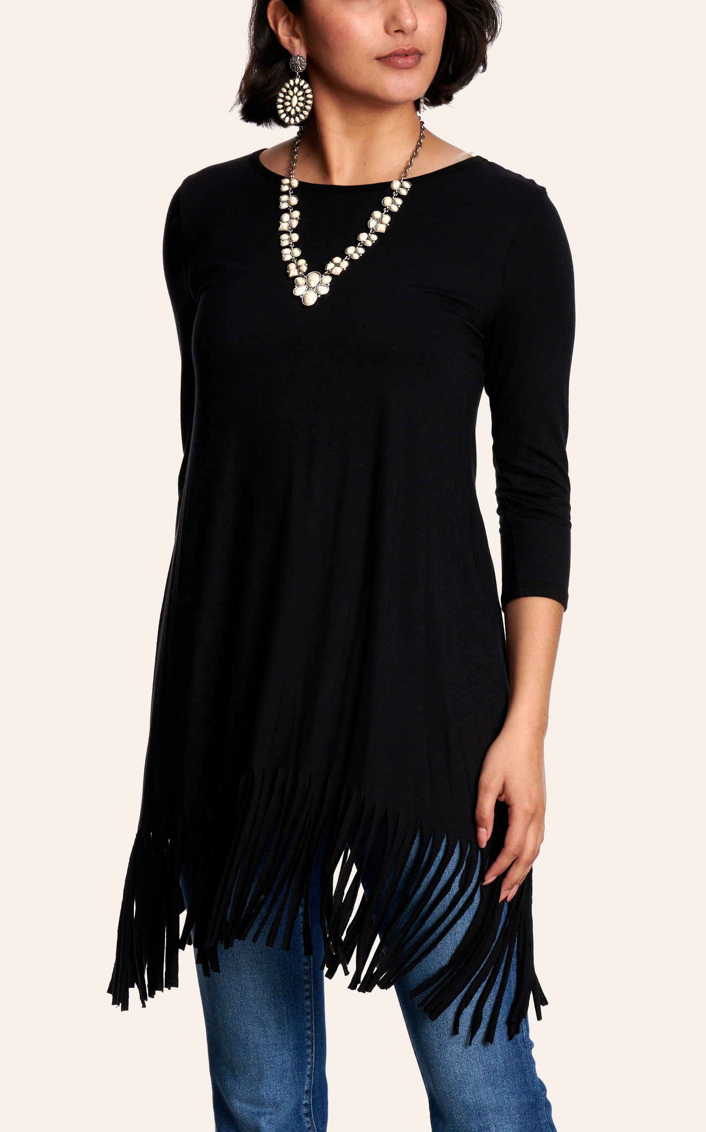 R. Rouge Women's Black Fringe Tunic | Cavender's