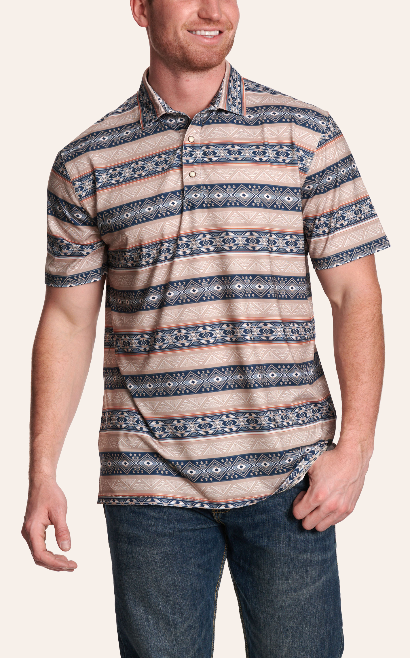 Rafter C Men’s May Navy & Tan Aztec Print Polo Shirt | Cavender’s