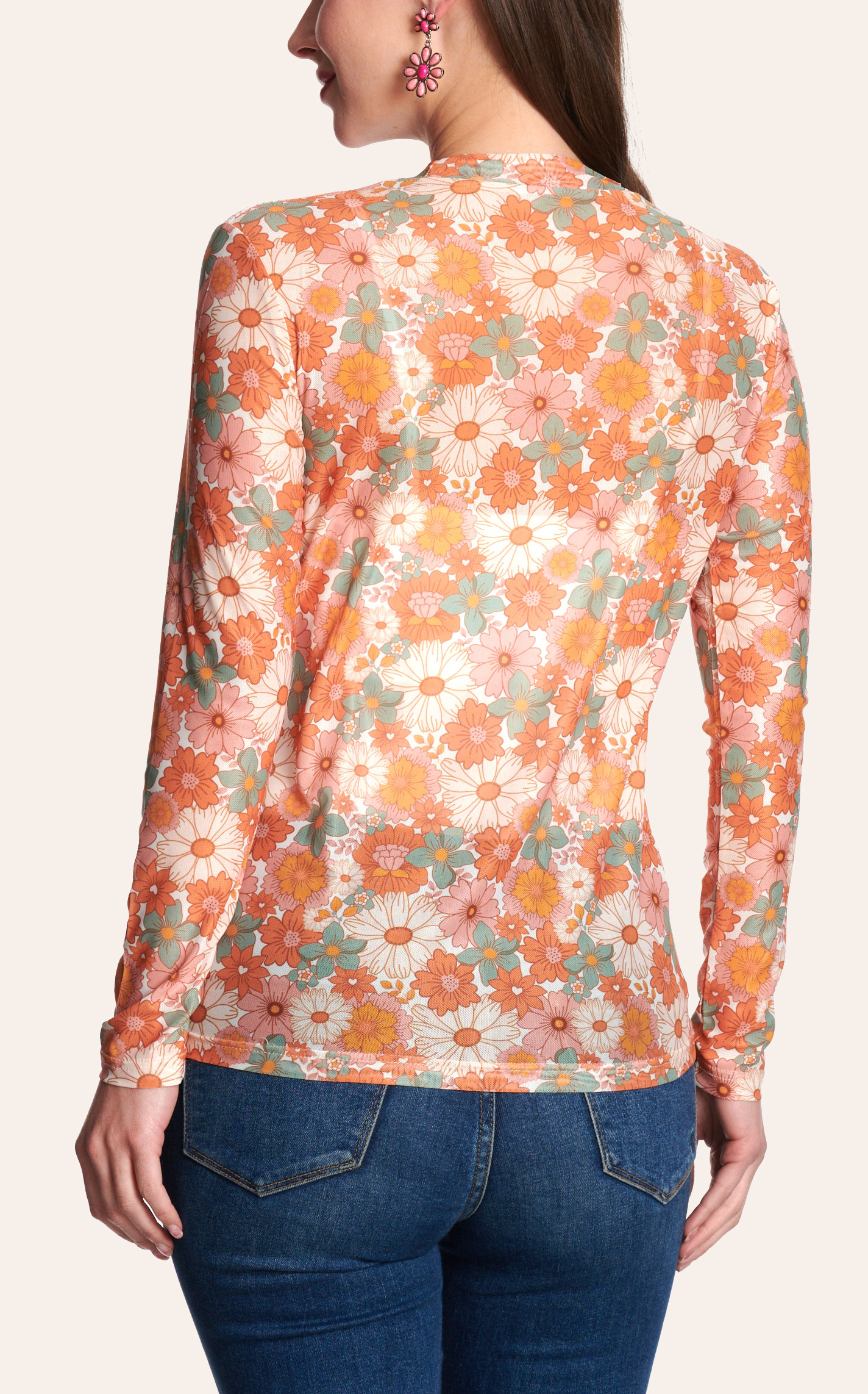 Merigold Kiss Women’s Multicolor Retro Floral Mesh Shirt I Cavender's
