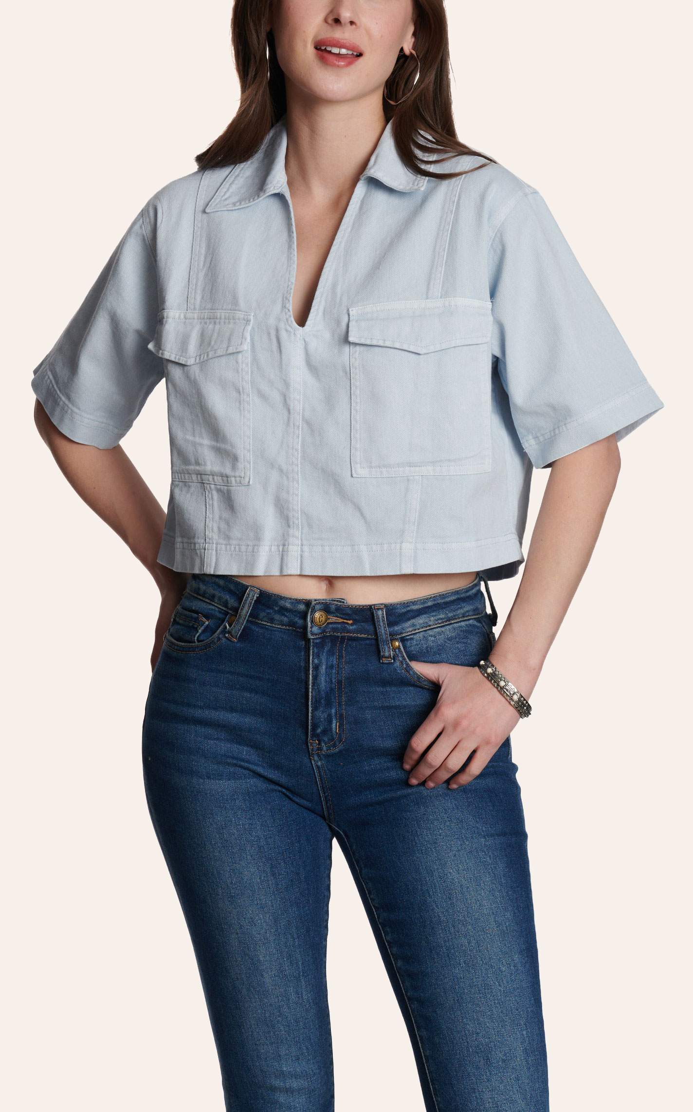 Double Zero Women’s Ice Blue Short Sleeve Cropped Top I Cavender's