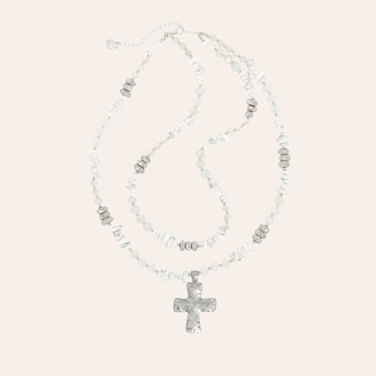 806 by Pink Panache 2 Strand White & Silver Cross Necklace | Cavender's