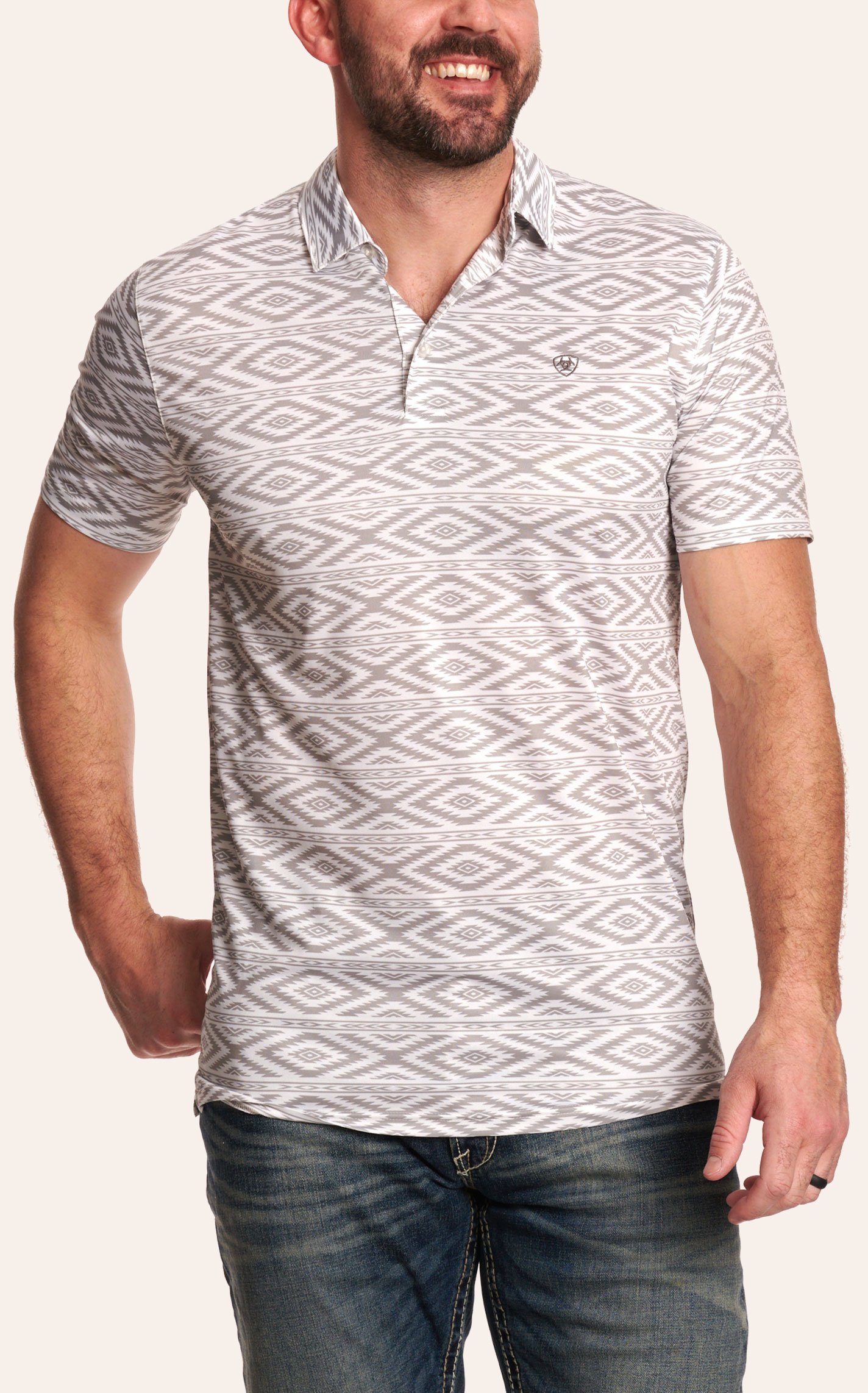 Ariat Men's White & Gray Aztec Print Polo | Cavender's