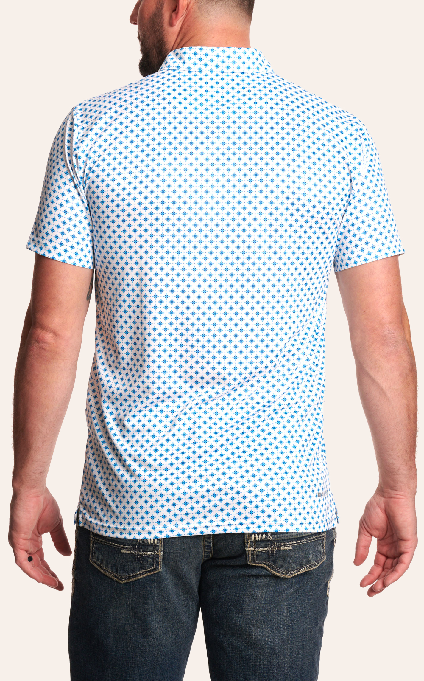 Ariat Men's White & Blue Geo Print Polo | Cavender's